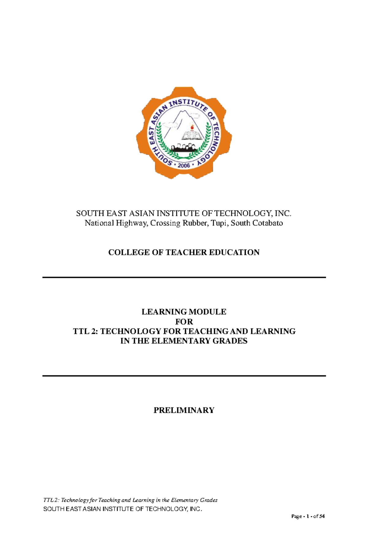 TTL 2 ELEM Module - Technology for Teaching and Learning Overview - Studocu