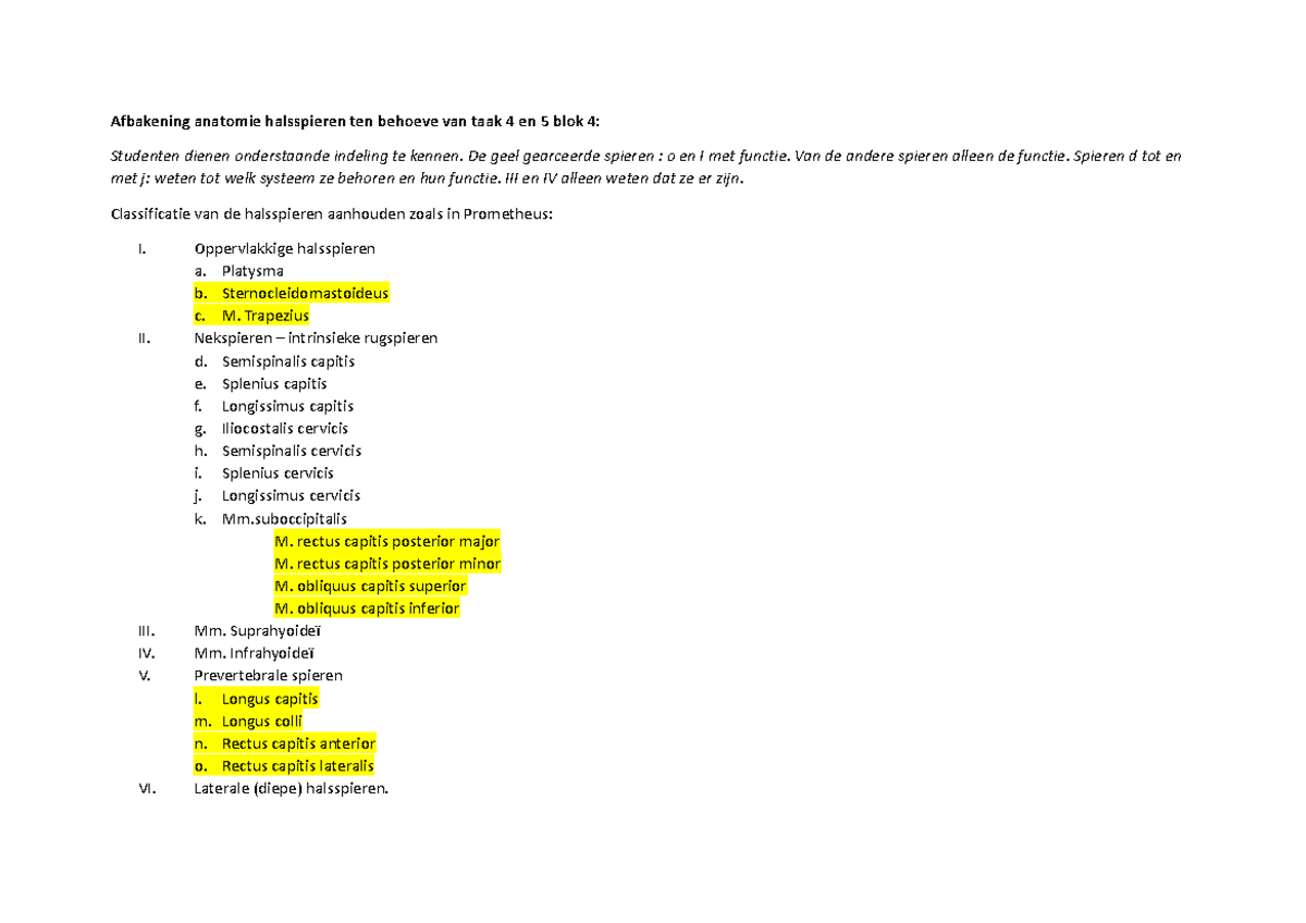Afbakening van Halsspieren voor Anatoom Blok 4: Functie en ...