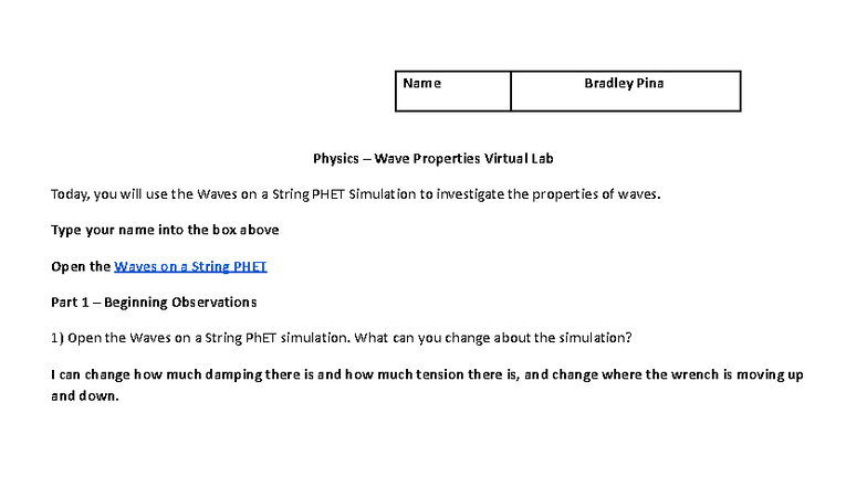 Wave Properties Virtual Lab (PHYS 101) - Studocu