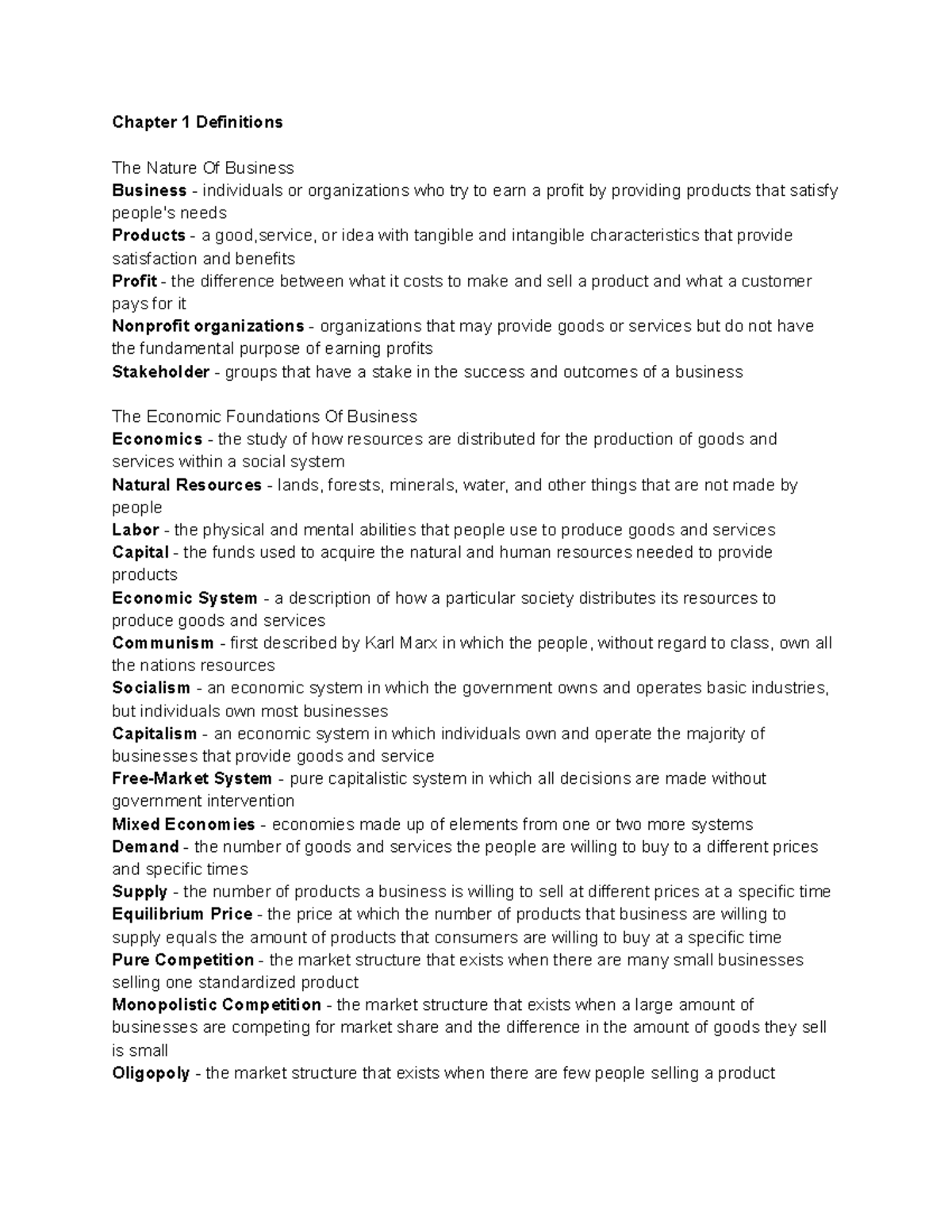 MIE 201: Key Economic Concepts & Int'l Business Definitions - Studocu