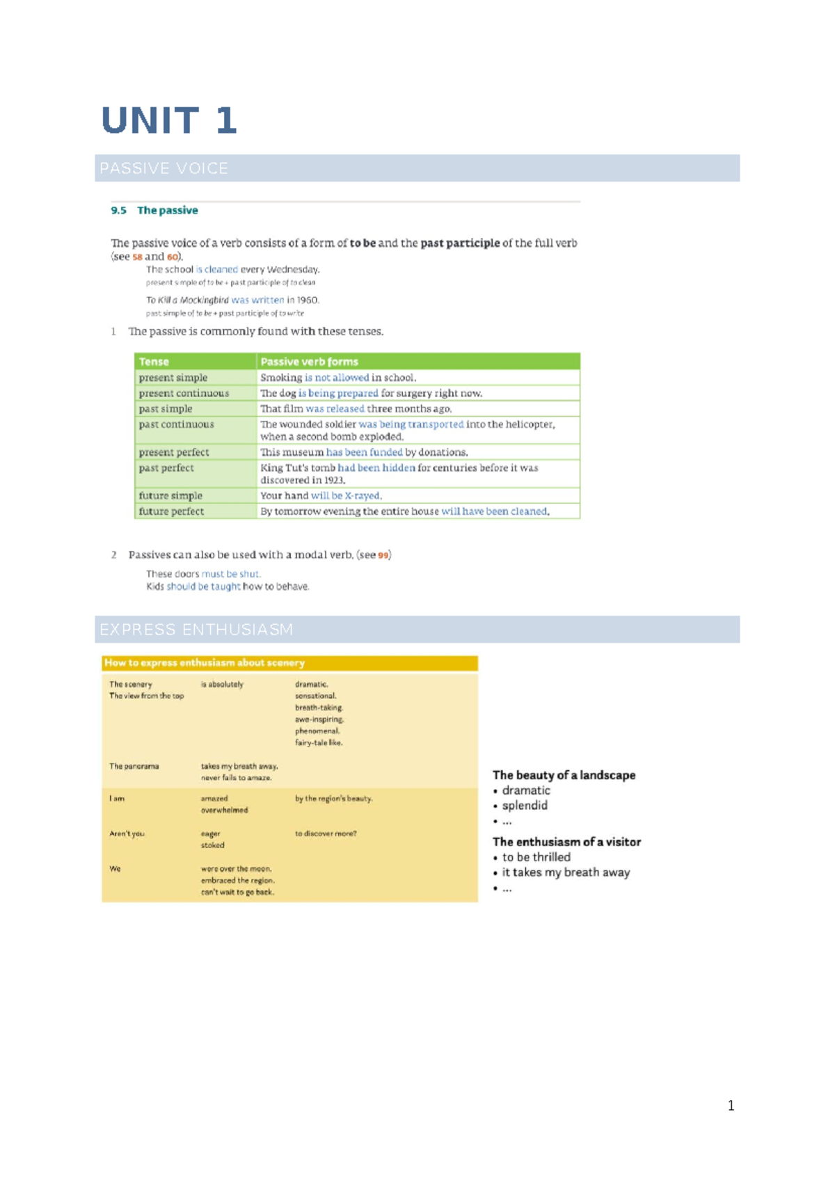 ENG 6 Exam Dec - Summary of Units 1 & 2: Passive Voice & Phobias - Studocu