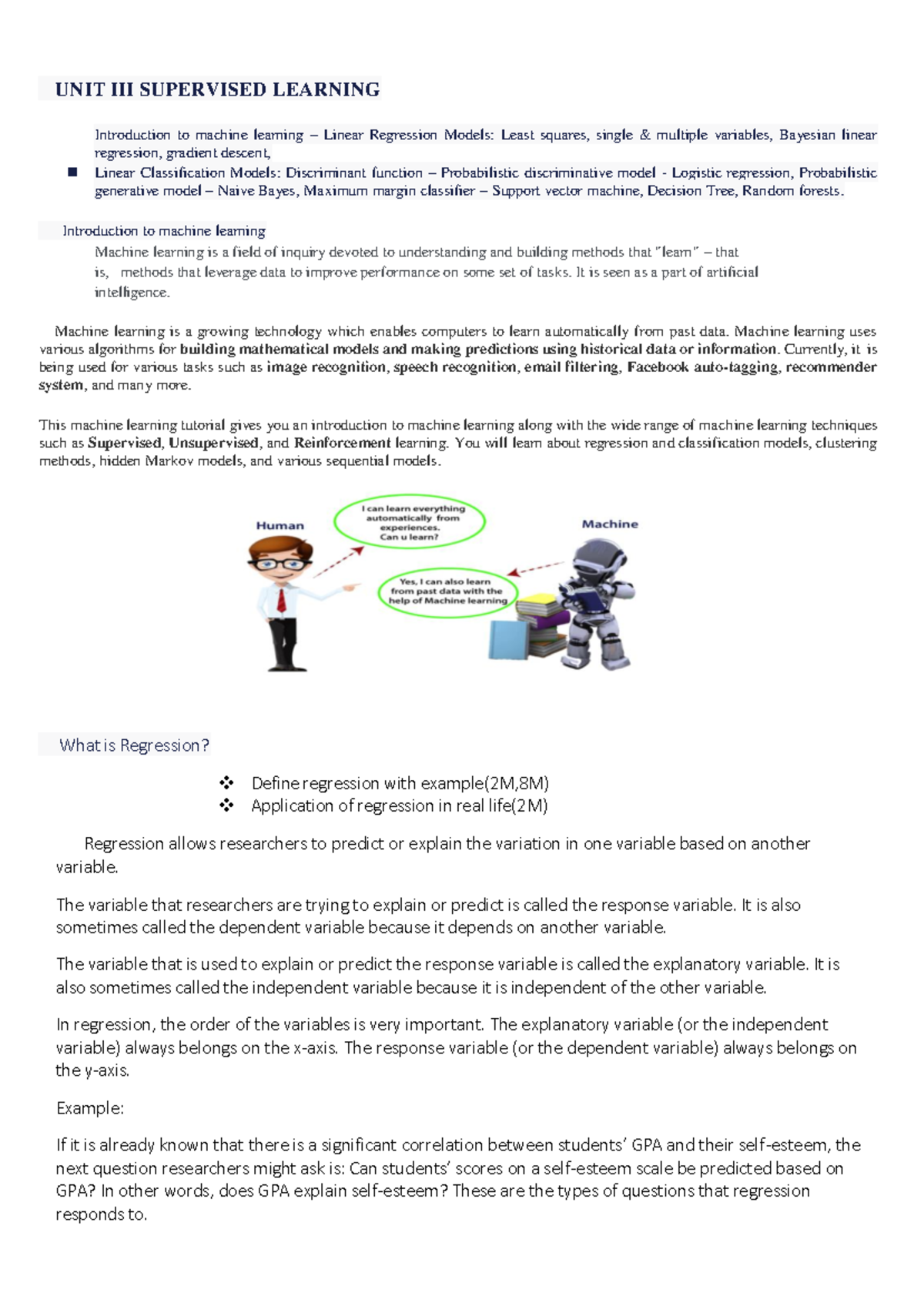 Unit 3 AIML - Supervised Learning and Regression Analysis - Studocu