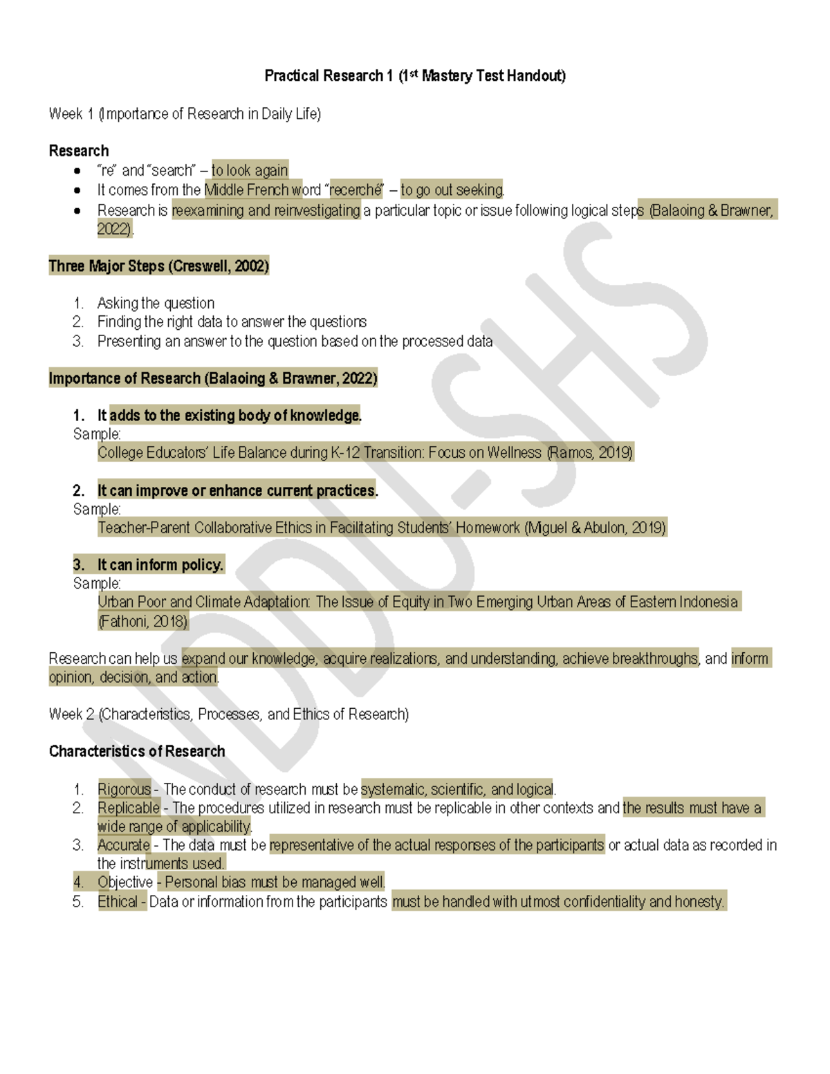 Practical Research G11 - Notes on First Semester Mastery Tests - Studocu
