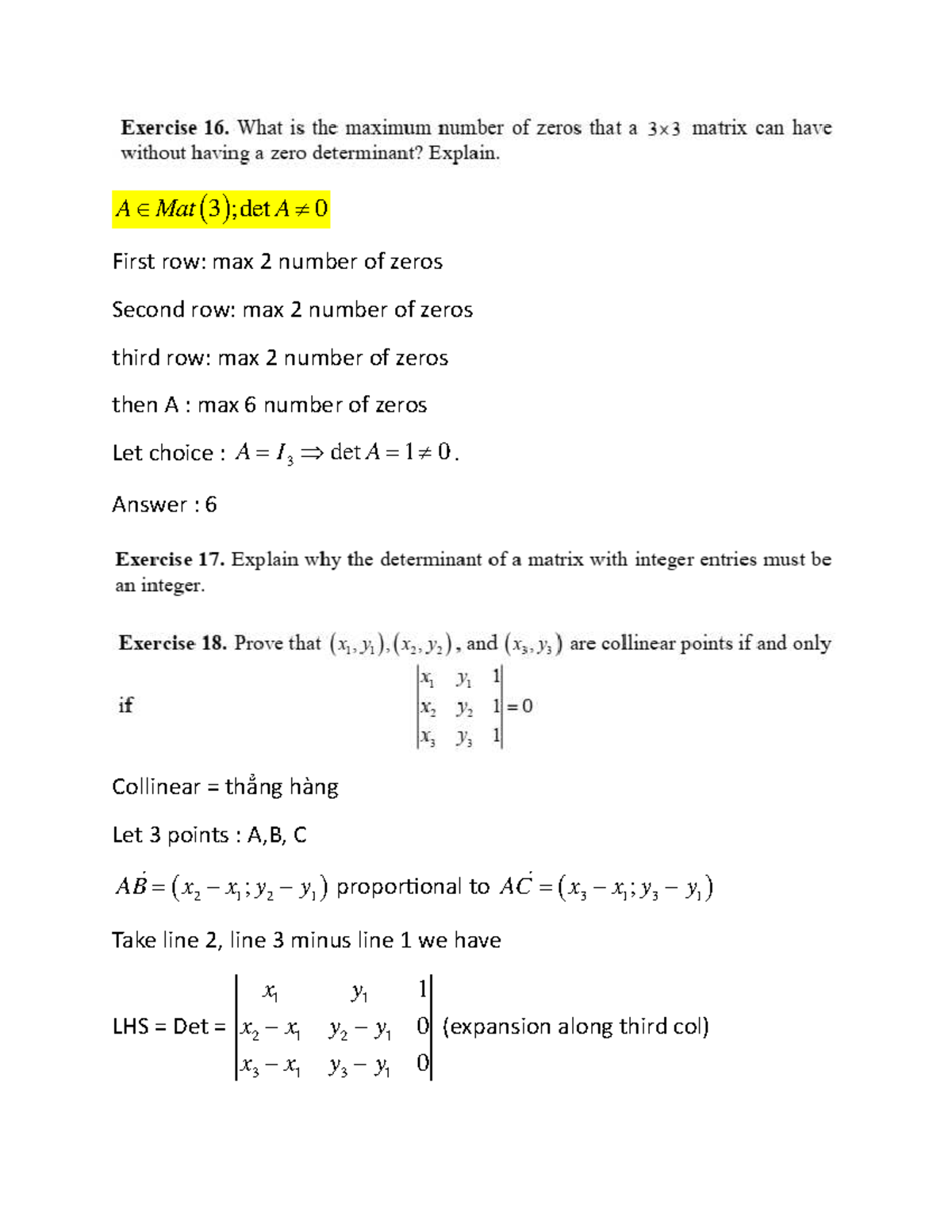 Linear Algebra Notes: Determinants and Matrix Properties (TCC TOA105.7 ...