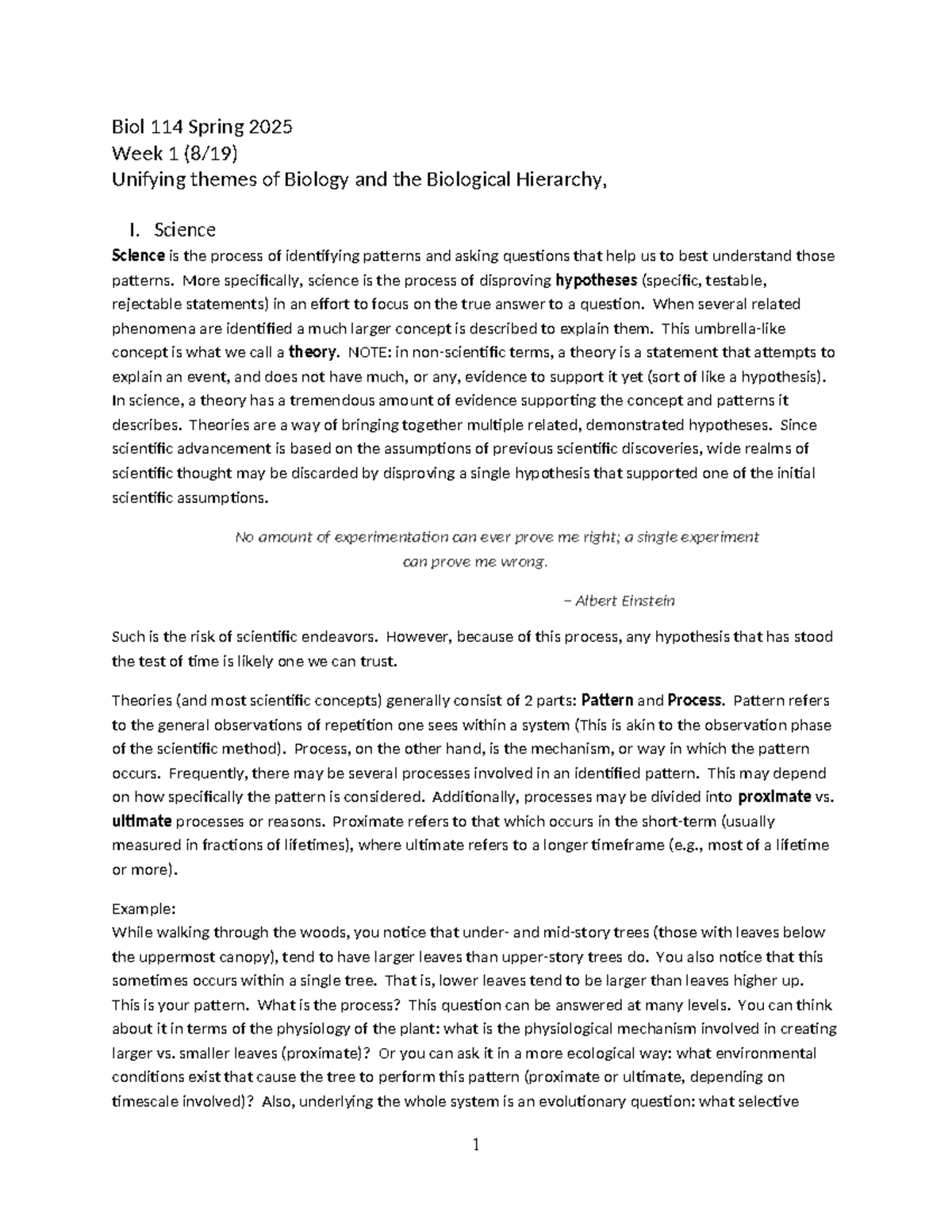 Biol 114 Spring 2025 Lecture Week 1: Unifying Themes & Hierarchy in ...