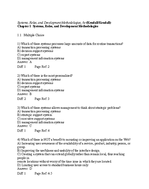 Sad ch02 - System analysis and design 1 test bank SAD01 - Systems ...