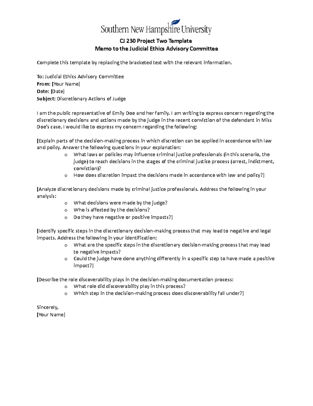 CJ 230 Project Two Template: Judicial Ethics Memo Guidelines - Studocu