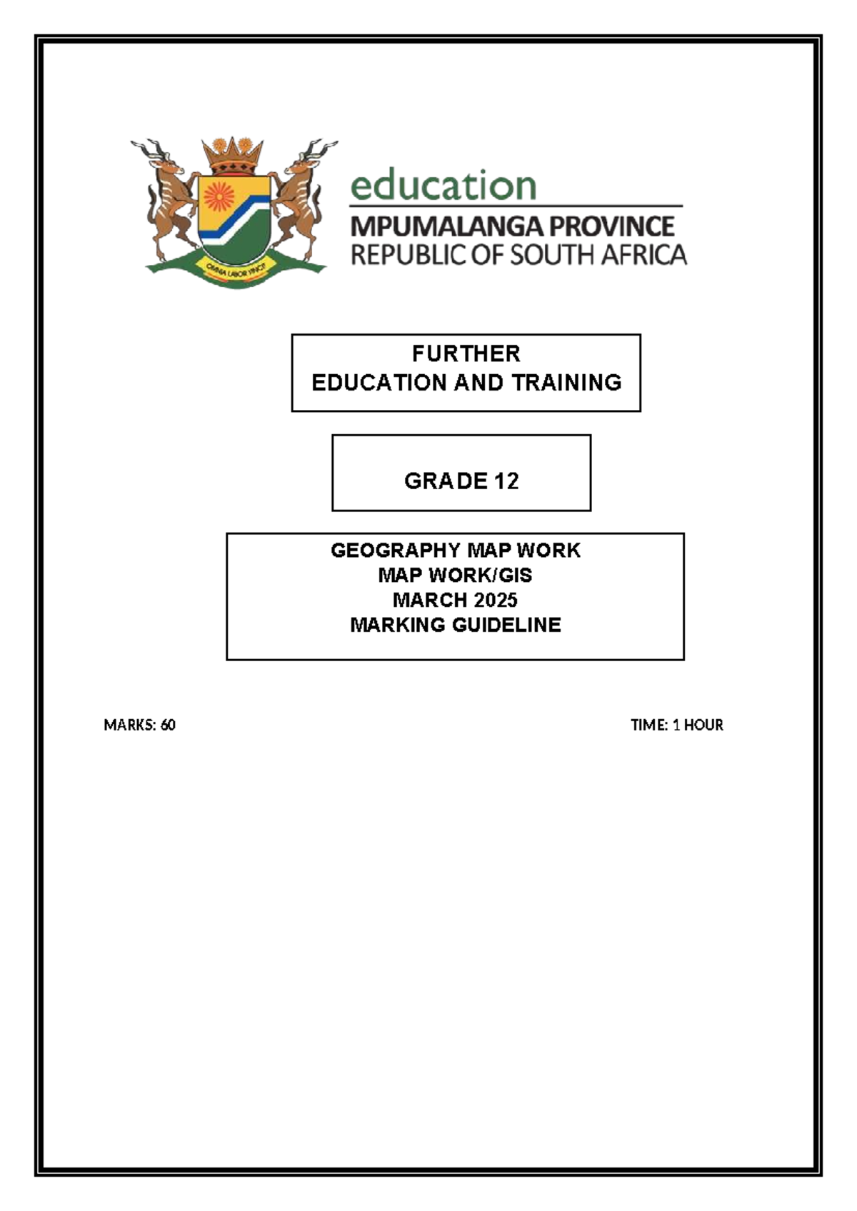 Gr 12 Geography Map Work - March 2025 Marking Guidelines - Studocu