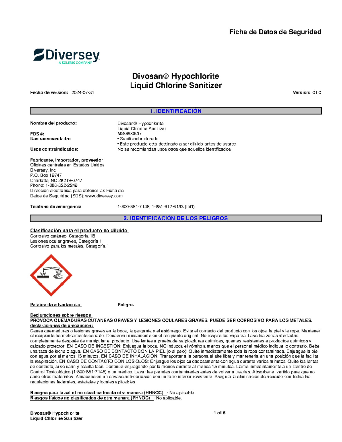 100. Ficha de Seguridad para Divosan Hypochlorite (SDS) - Studocu