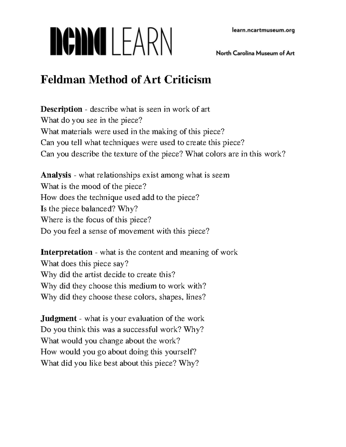 Feldman Method of Art Criticism: A Comprehensive Guide - Studocu