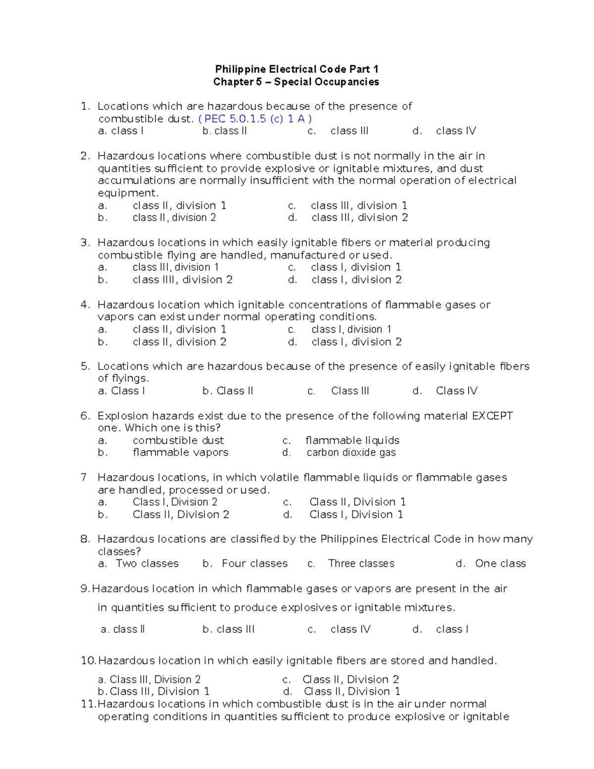 Chapter 5: Special Occupancies in Philippine Electrical Code (PEC ...