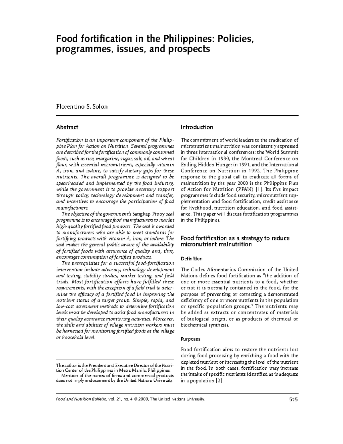 Food Fortification Policies and Programmes in the Philippines (Solon ...