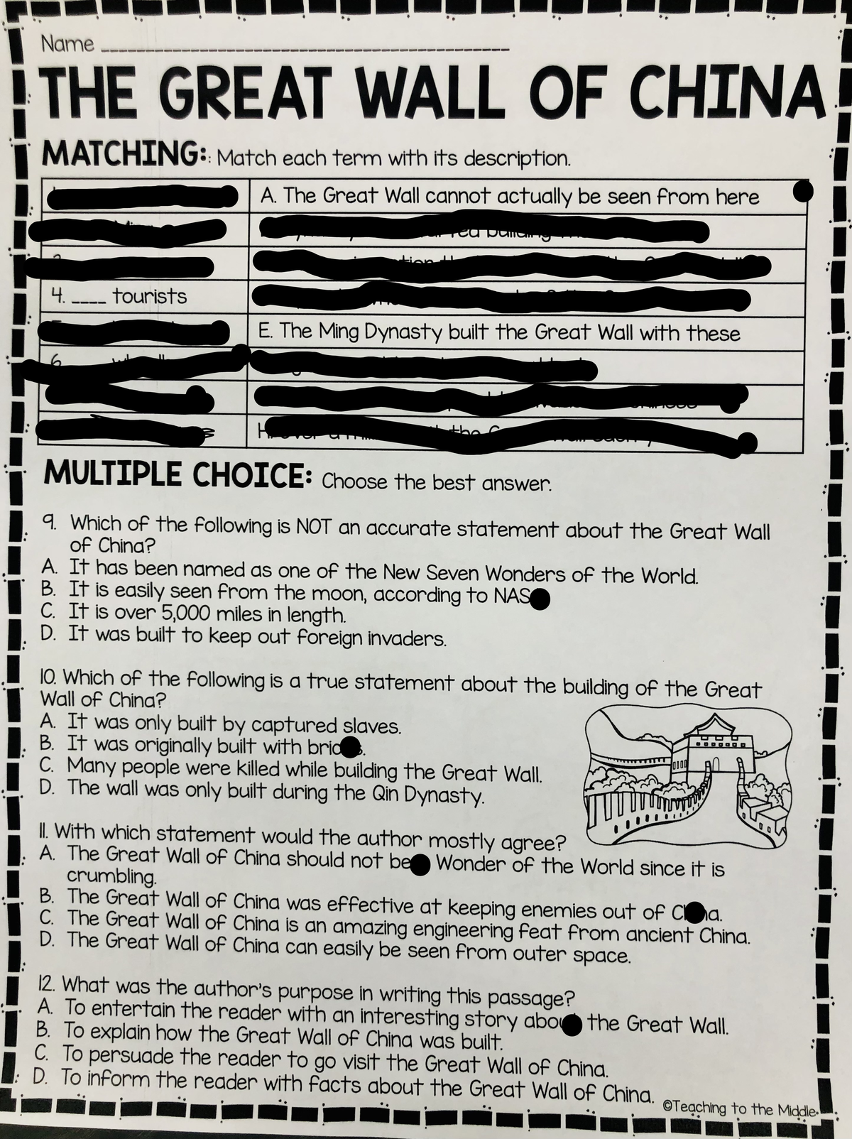 THE GREAT WALL OF CHINA: Matching & Multiple Choice Quiz (Course Code ...