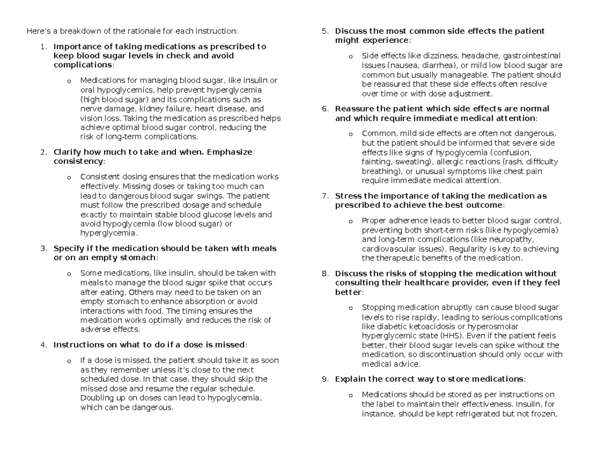 Medsurg Study Guide: Rationale for Medication Instructions - Studocu