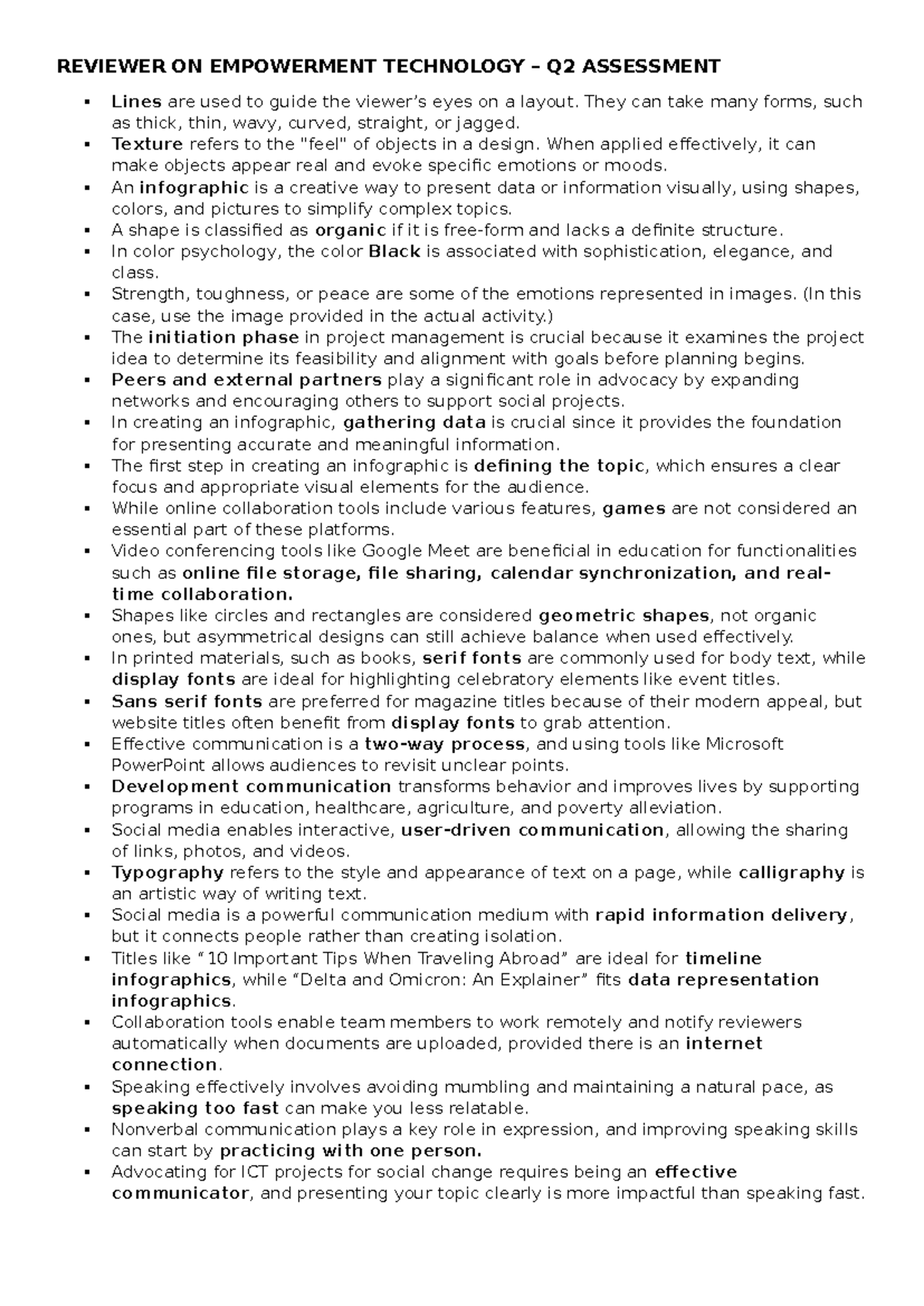 EmTech Q2 Assessment Reviewer: Empowerment Tech Concepts Explained - Studocu