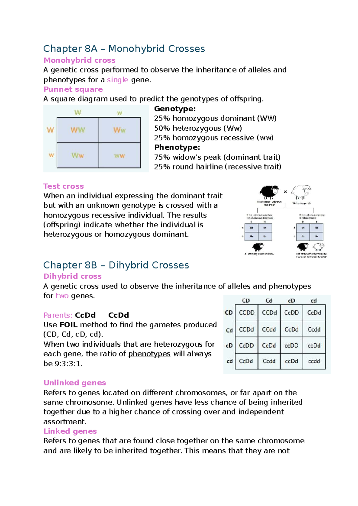 Chapter 8 - Inheritance: Monohybrid & Dihybrid Crosses, Pedigree ...