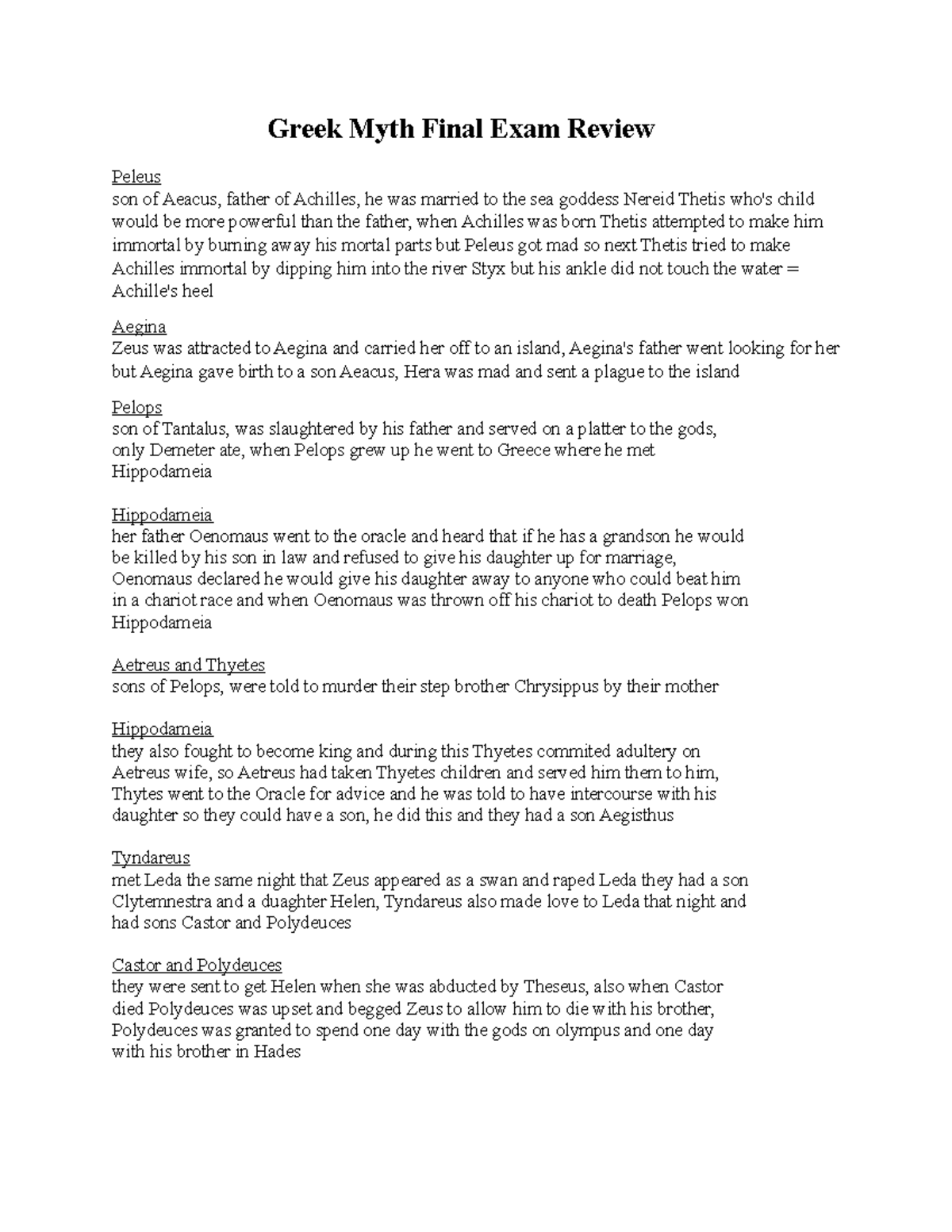 Greek Mythology Final Exam Review Notes - Key Concepts & Characters ...