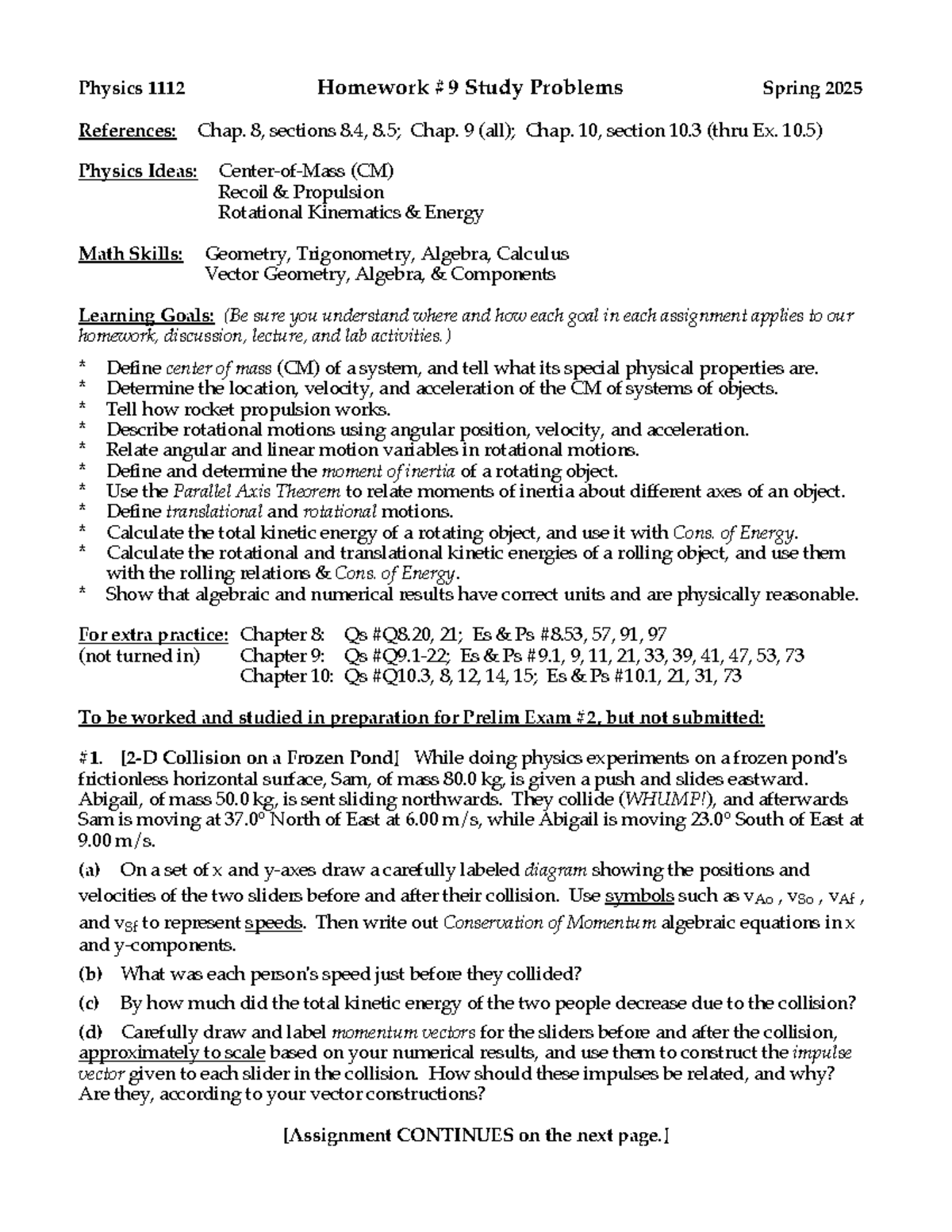 P1112 HW #9 SP S25 - Center-of-Mass & Rotational Dynamics Practice ...