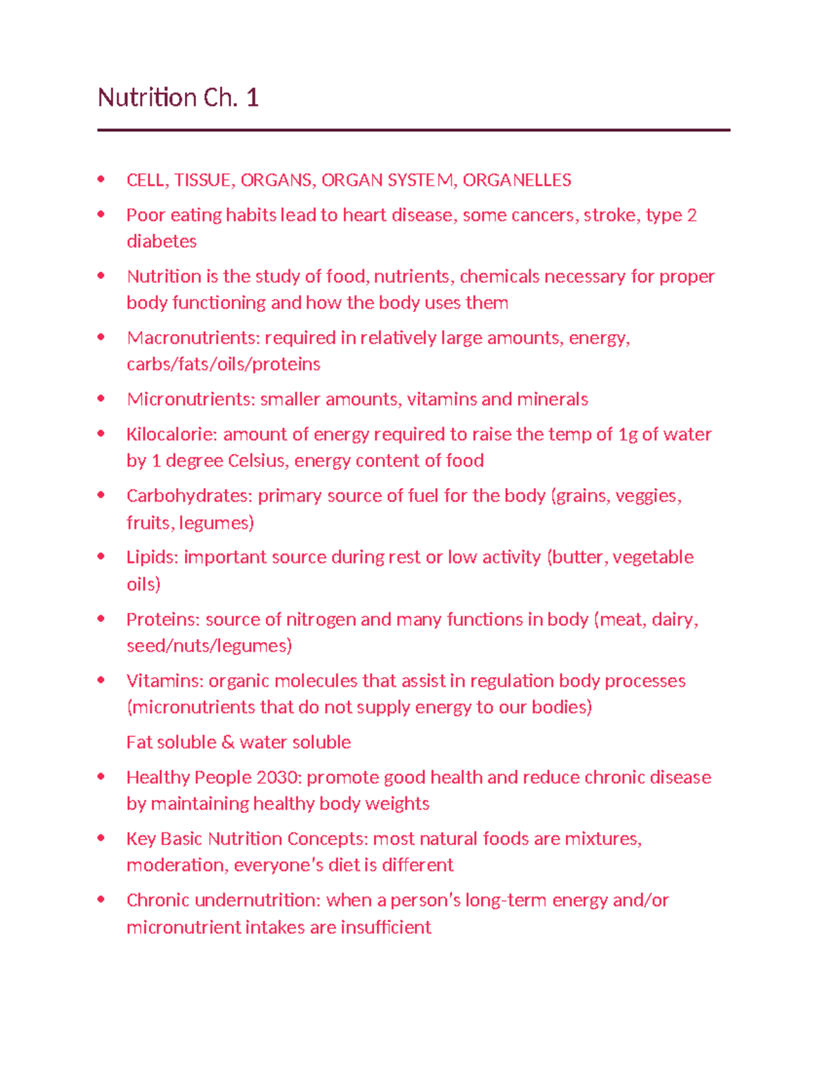 Nutrition Unit 1 - Key Concepts for Exam Preparation - Studocu