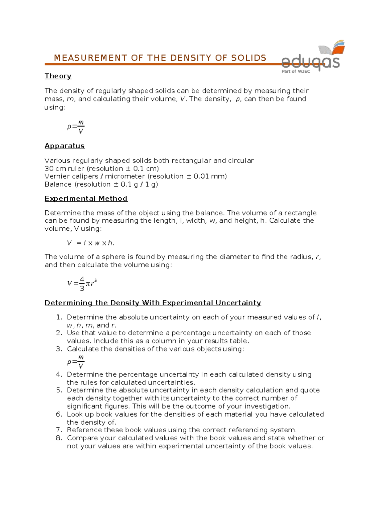 MEASUREMENT OF DENSITY OF SOLIDS: Theory & Experimental Method - Studocu