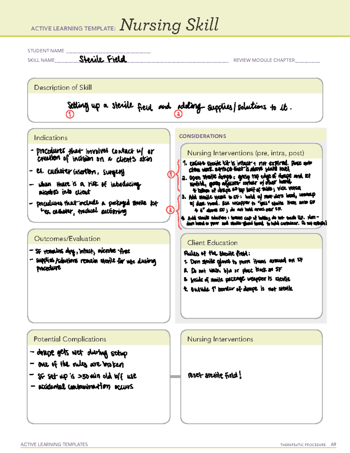Skill - sterile field - ####### ACTIVE LEARNING TEMPLATES THERAPEUTIC ...