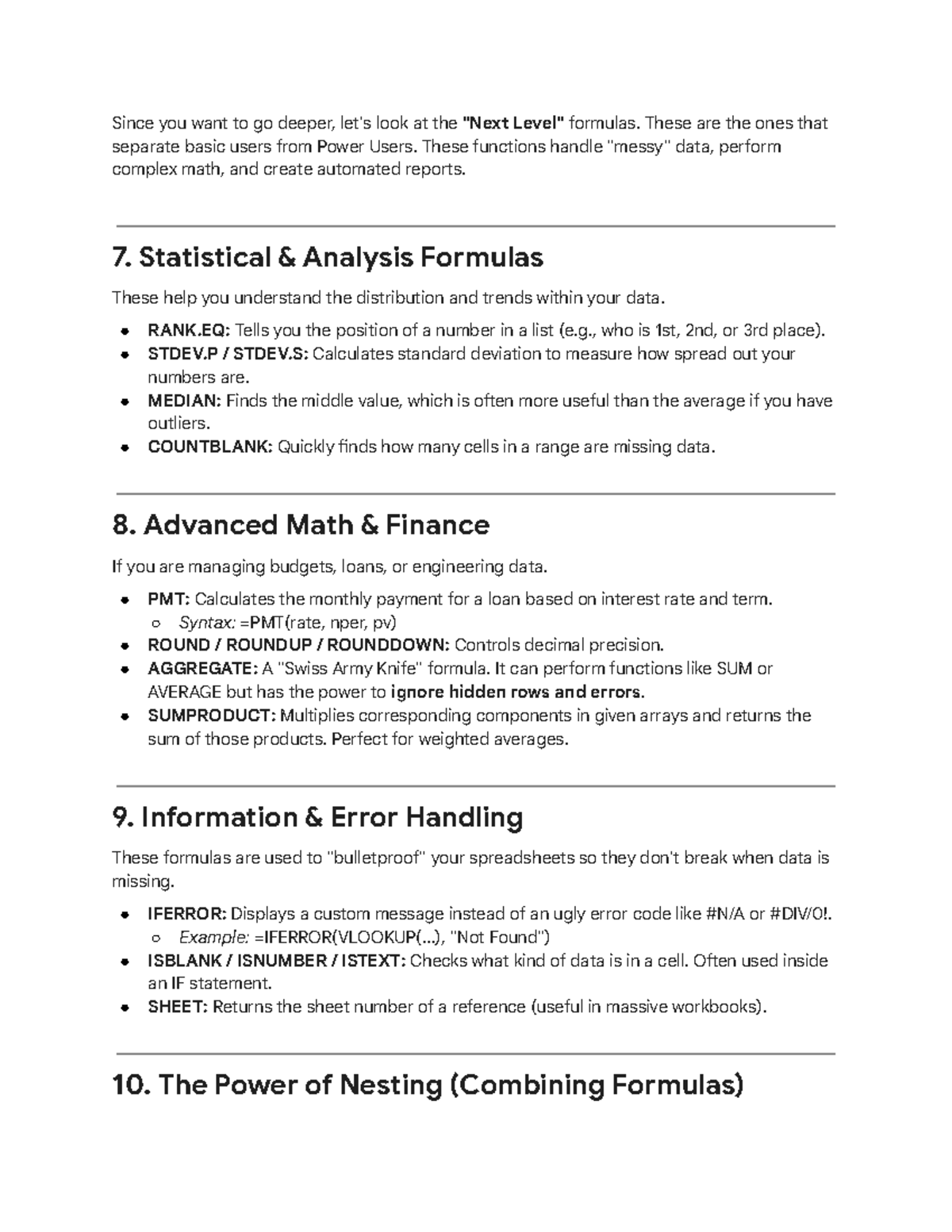 Excel Power User Formula Guide: Advanced Functions & Analysis - Studocu