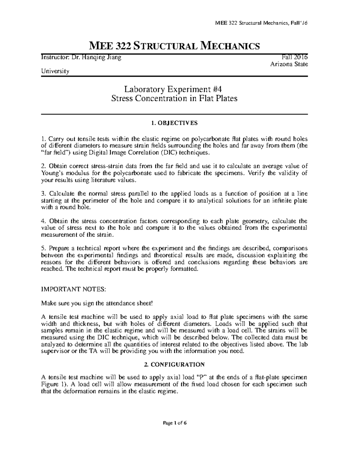 Lab 4 - Stress Concentration Analysis in MEE 322 Structural Mechanics ...