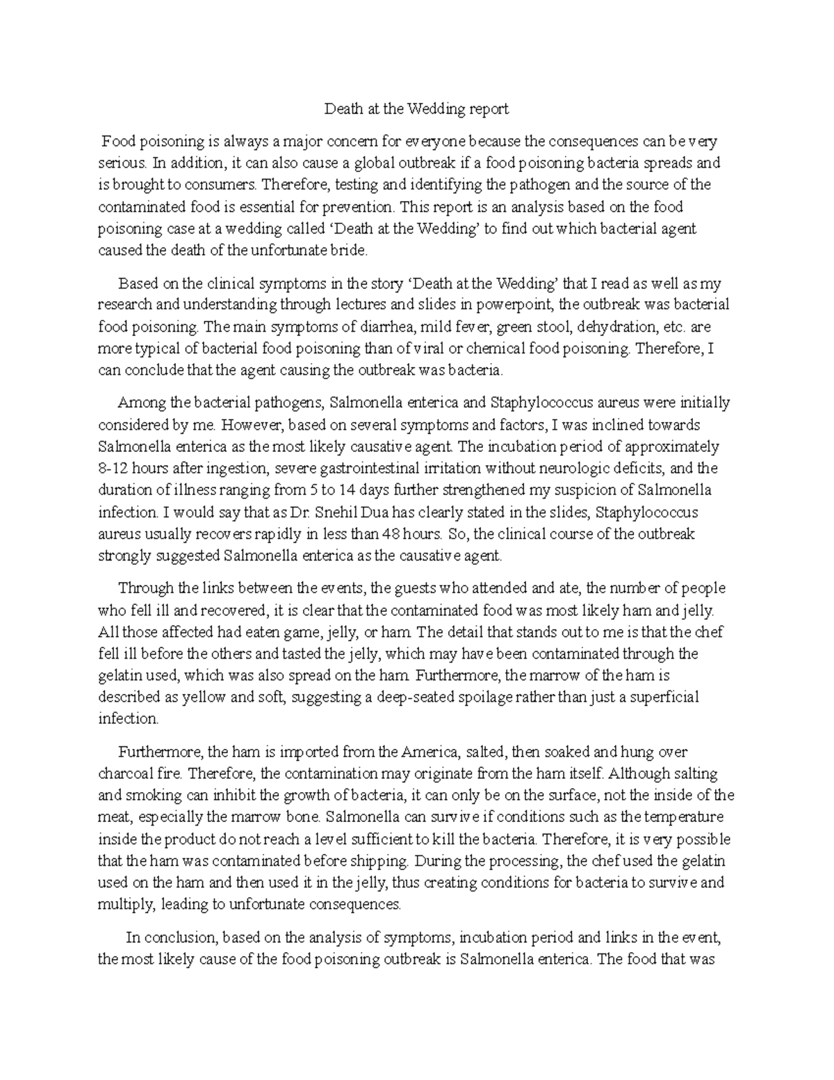 Food Poisoning Analysis: Salmonella Outbreak at Wedding Event - Studocu