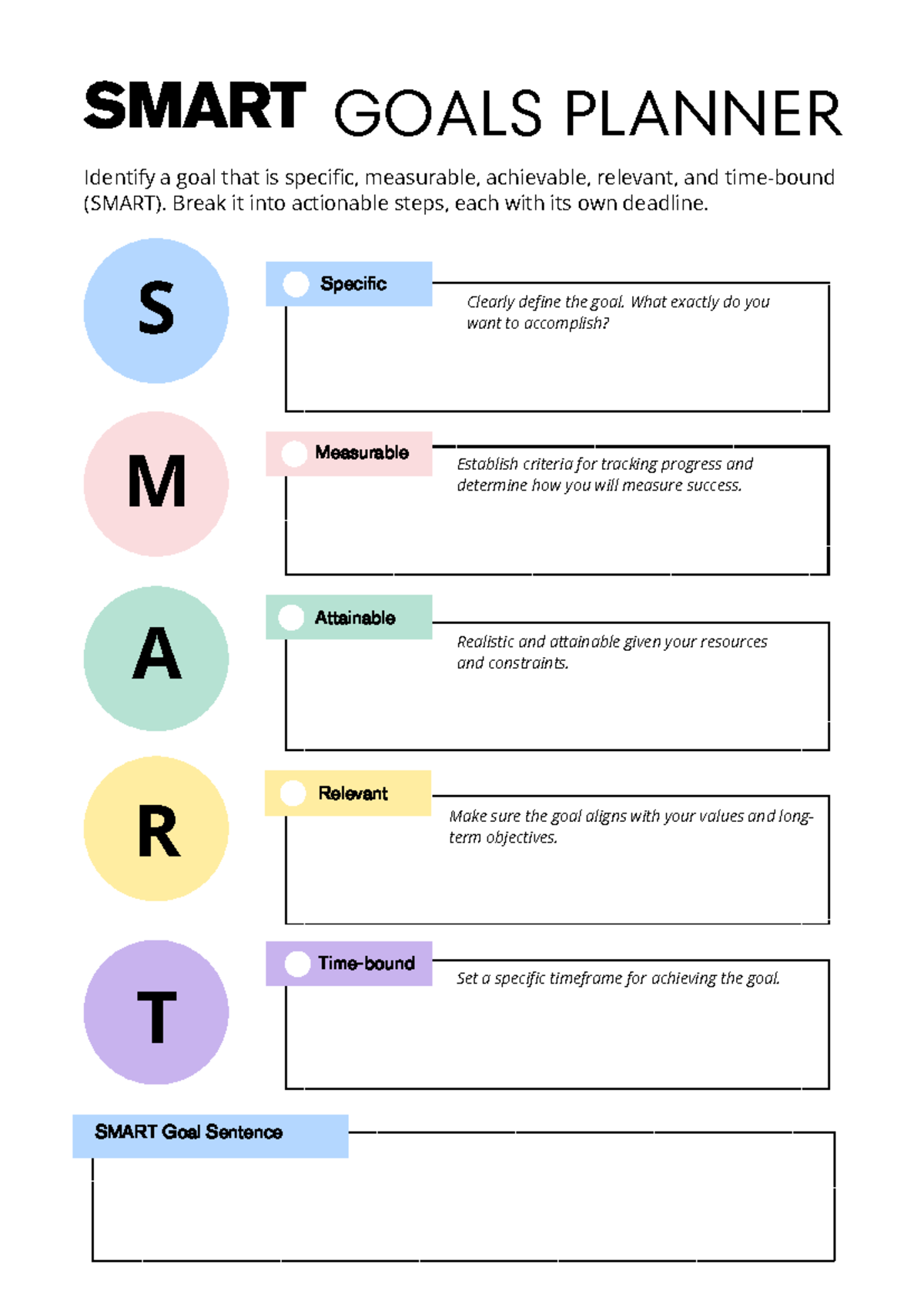 I Nspire 1PL3 Smart Goals Planner - SMART GOALS PLANNER S M A R T Specific Measurable Attainable ...