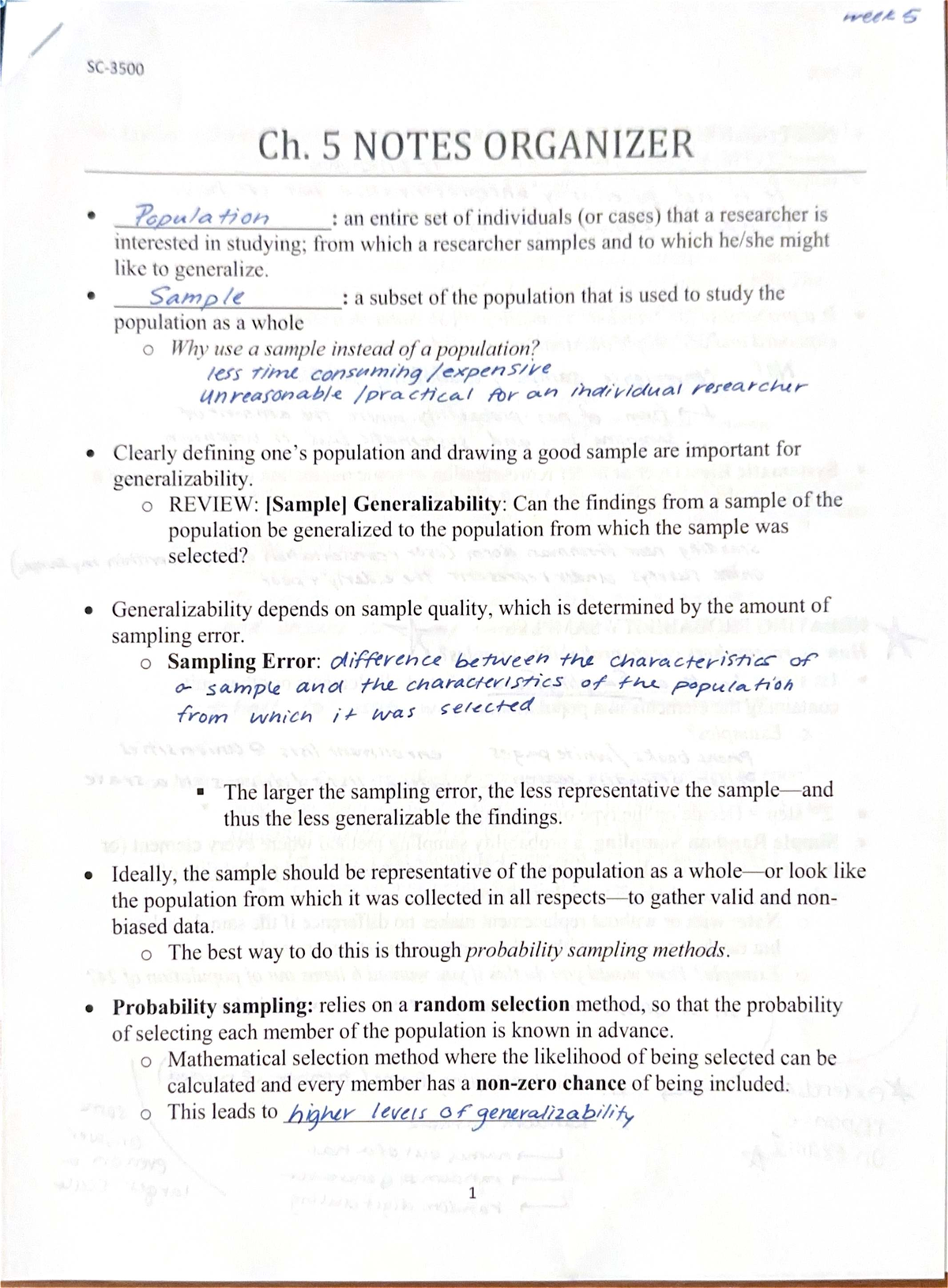Comprehensive Study Notes for Course XYZ: Week 5 Sampling Methods - Studocu