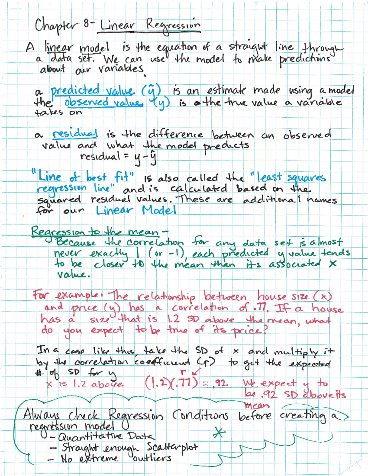 Ch 8 Linear Regression: Key Concepts and Calculations - Studocu
