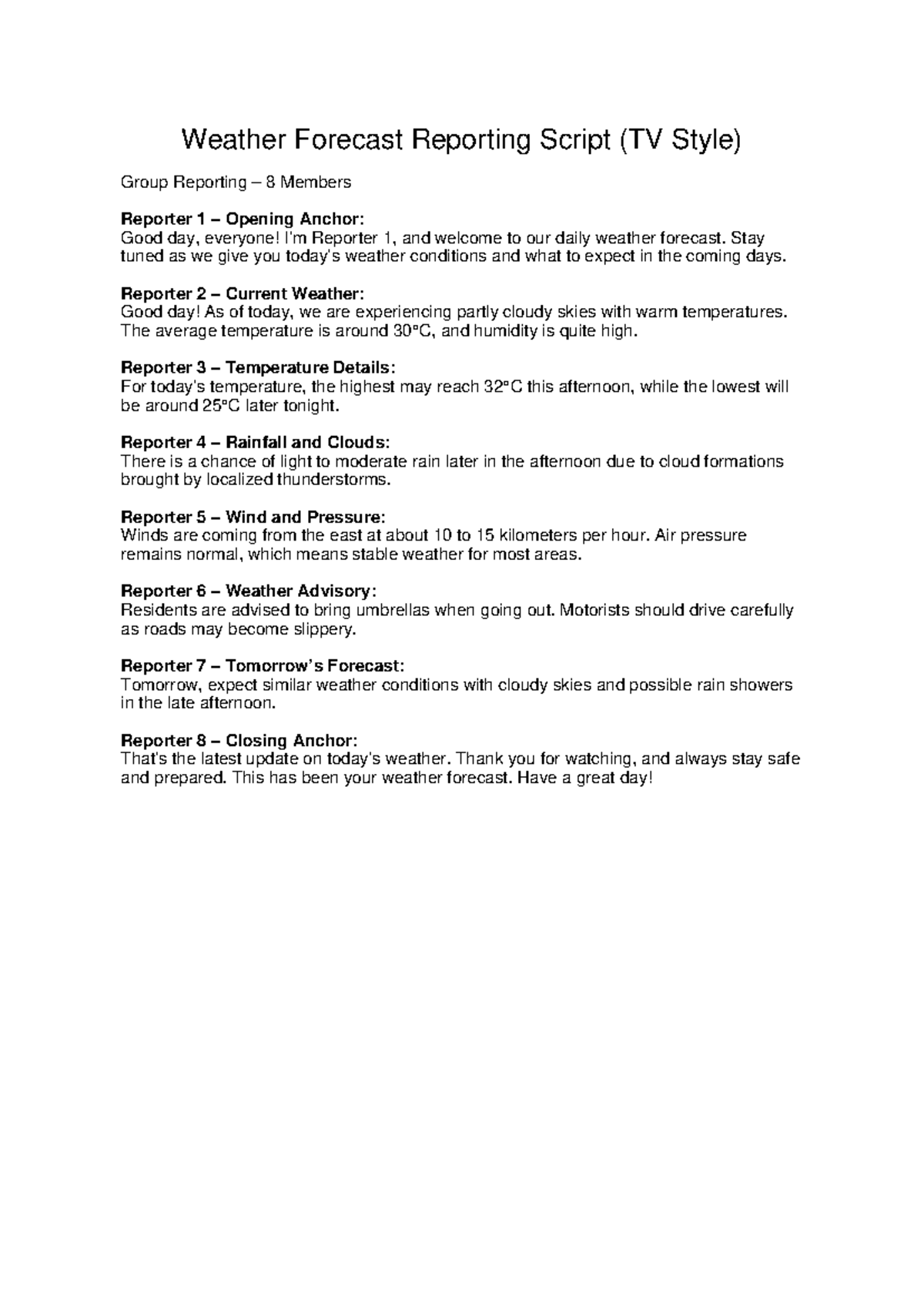 Weather Forecast Reporting Script for Group Project (8 Members) - Studocu