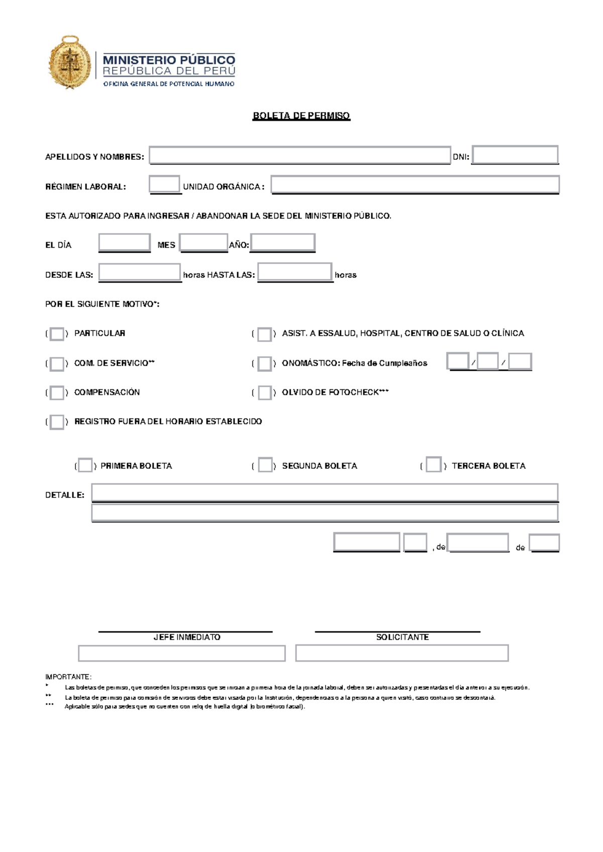 Boleta de Permiso Editable - Ministerio Público - Studocu
