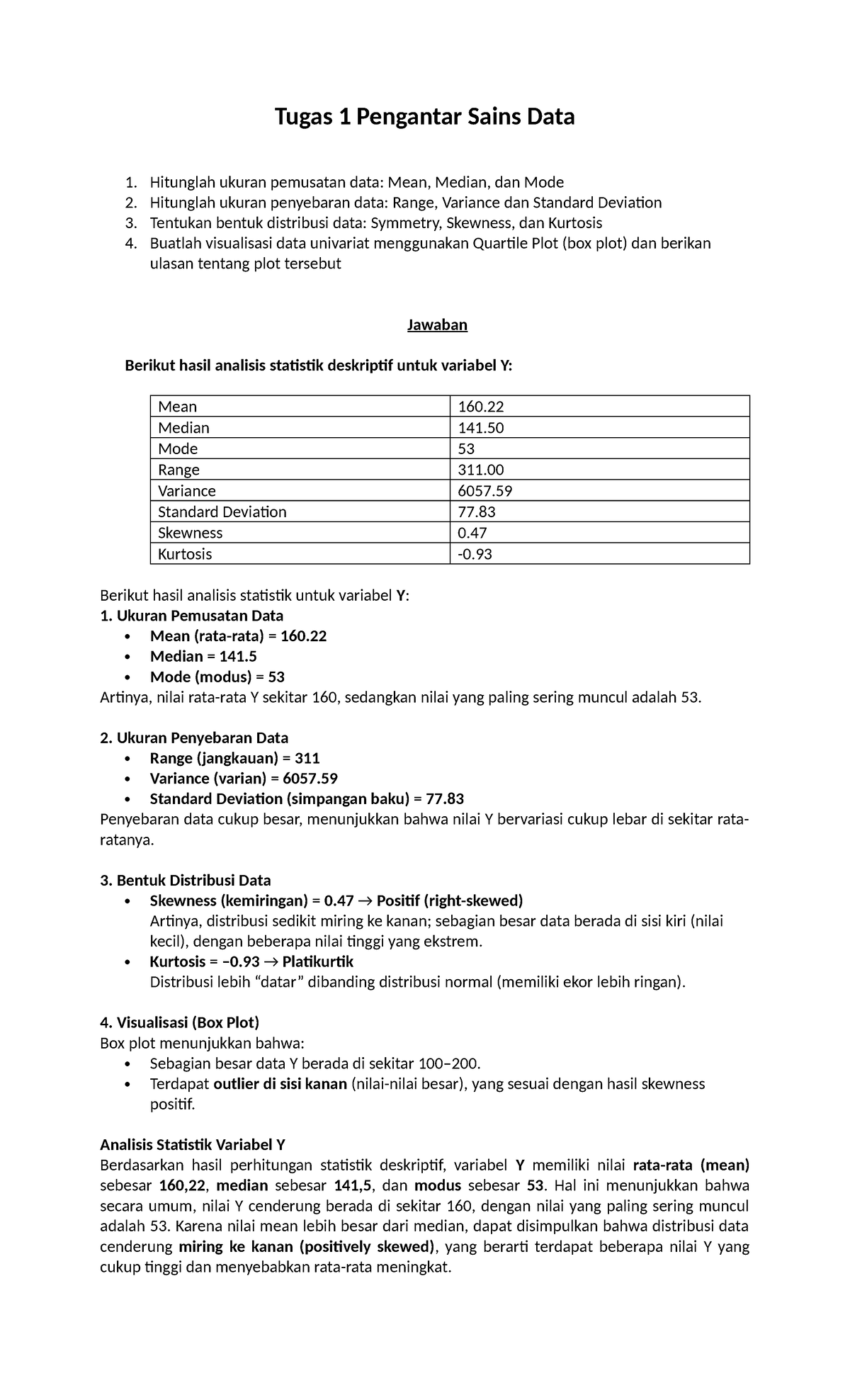Tugas 1: Analisis Statistik Deskriptif - Pengantar Sains Data - Studocu