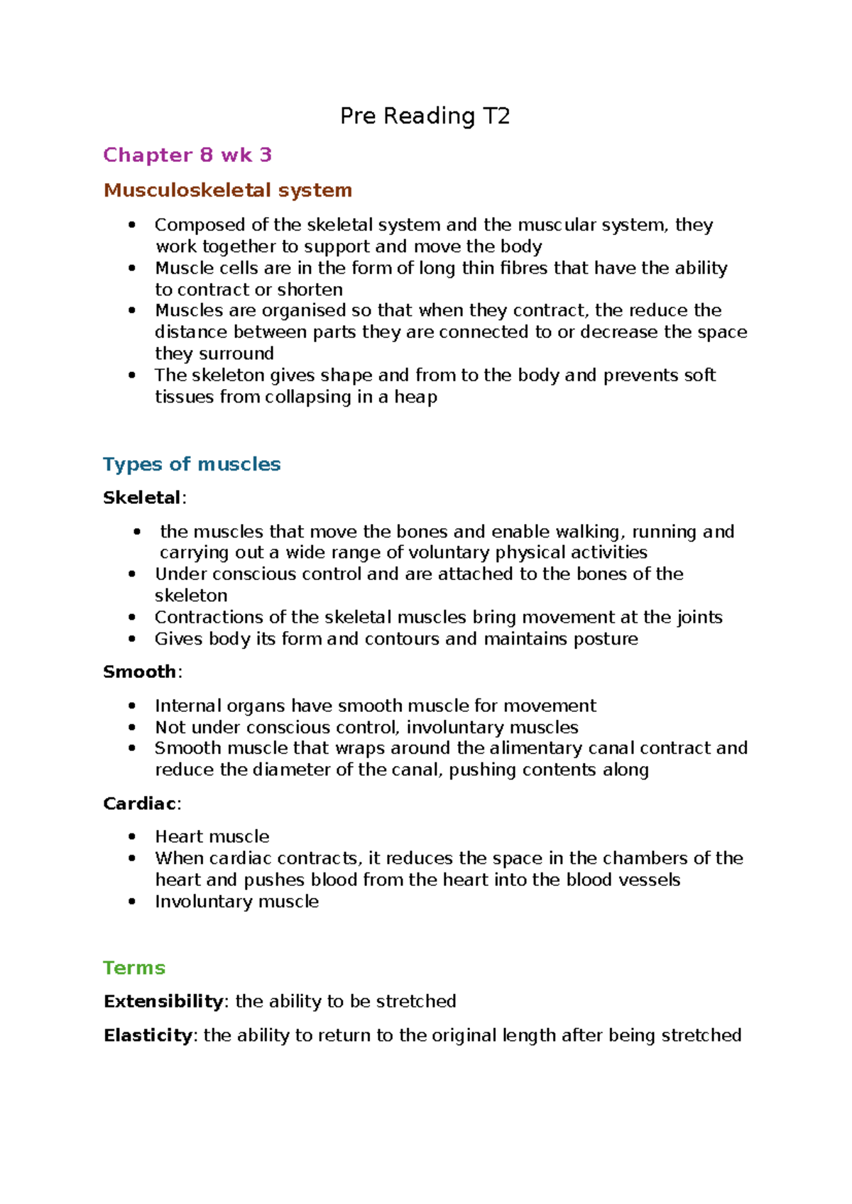 Musculoskeletal System Overview T2 Chapter 8 Week 3 - Studocu
