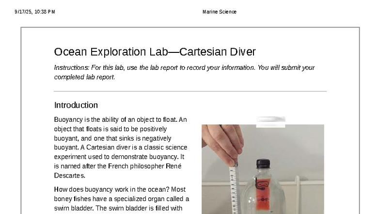 Ocean Exploration Lab: Cartesian Diver Instructions (Marine Science ...