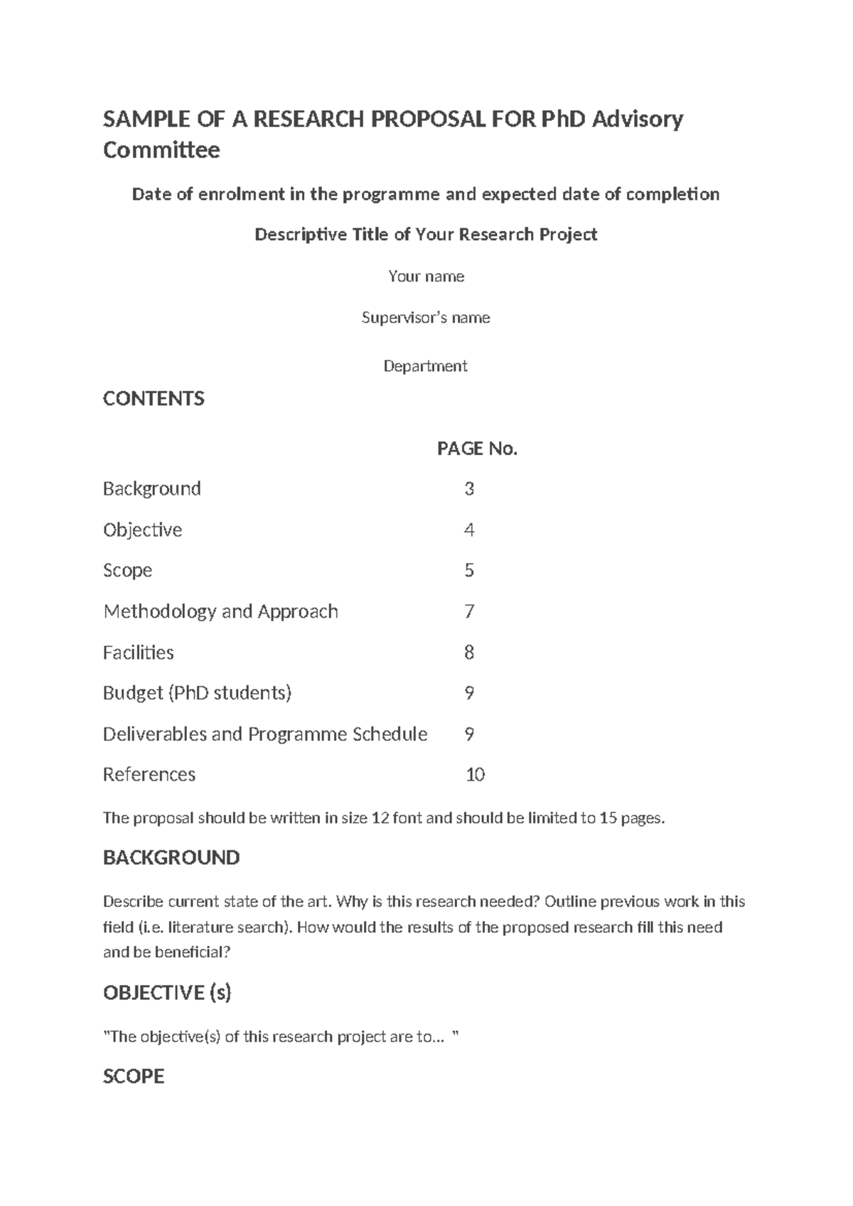PhD Research Proposal Example - Methodology and Scope Outline - Studocu