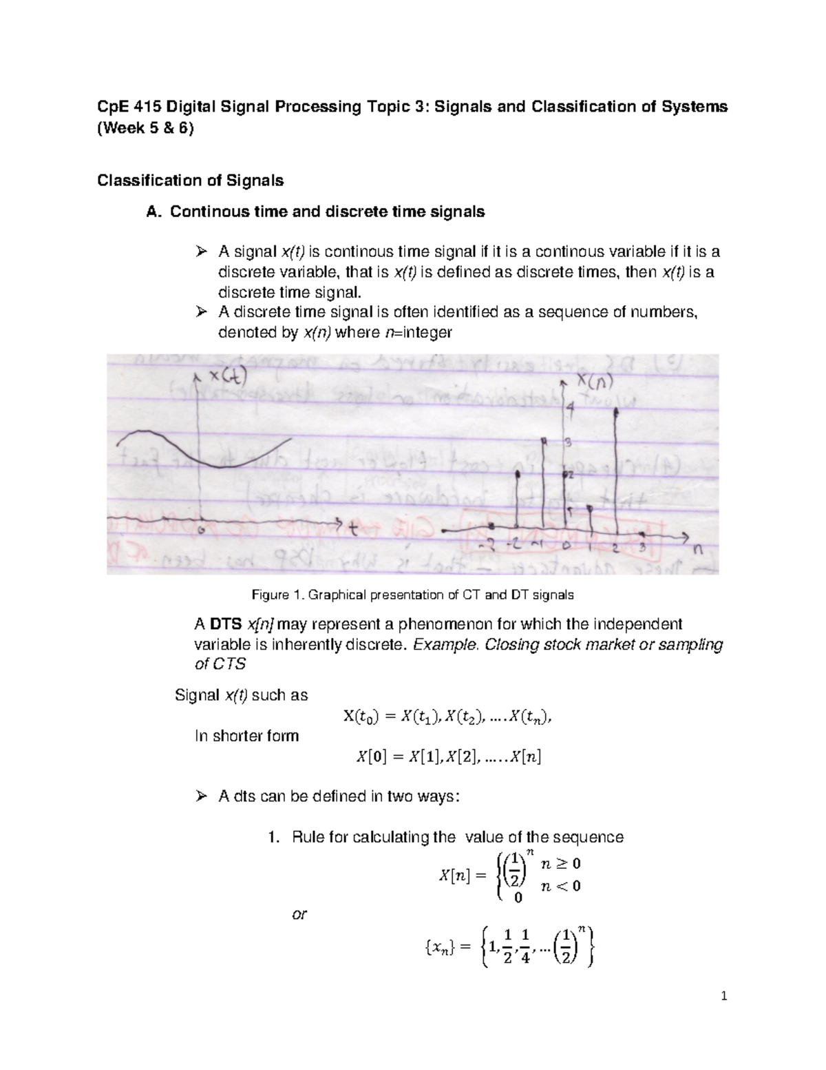 CpE 415 Digital Signal Processing: Week 5 Signals & System ...