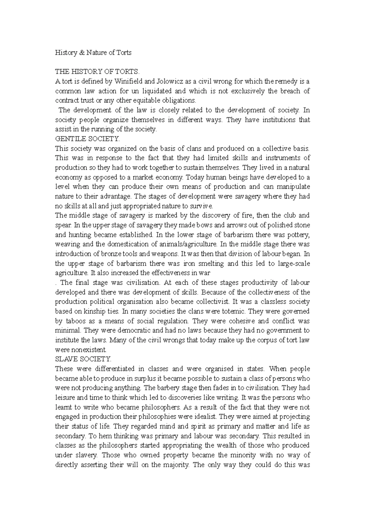 TORT 101: Comprehensive Notes on the History and Theories of Torts ...