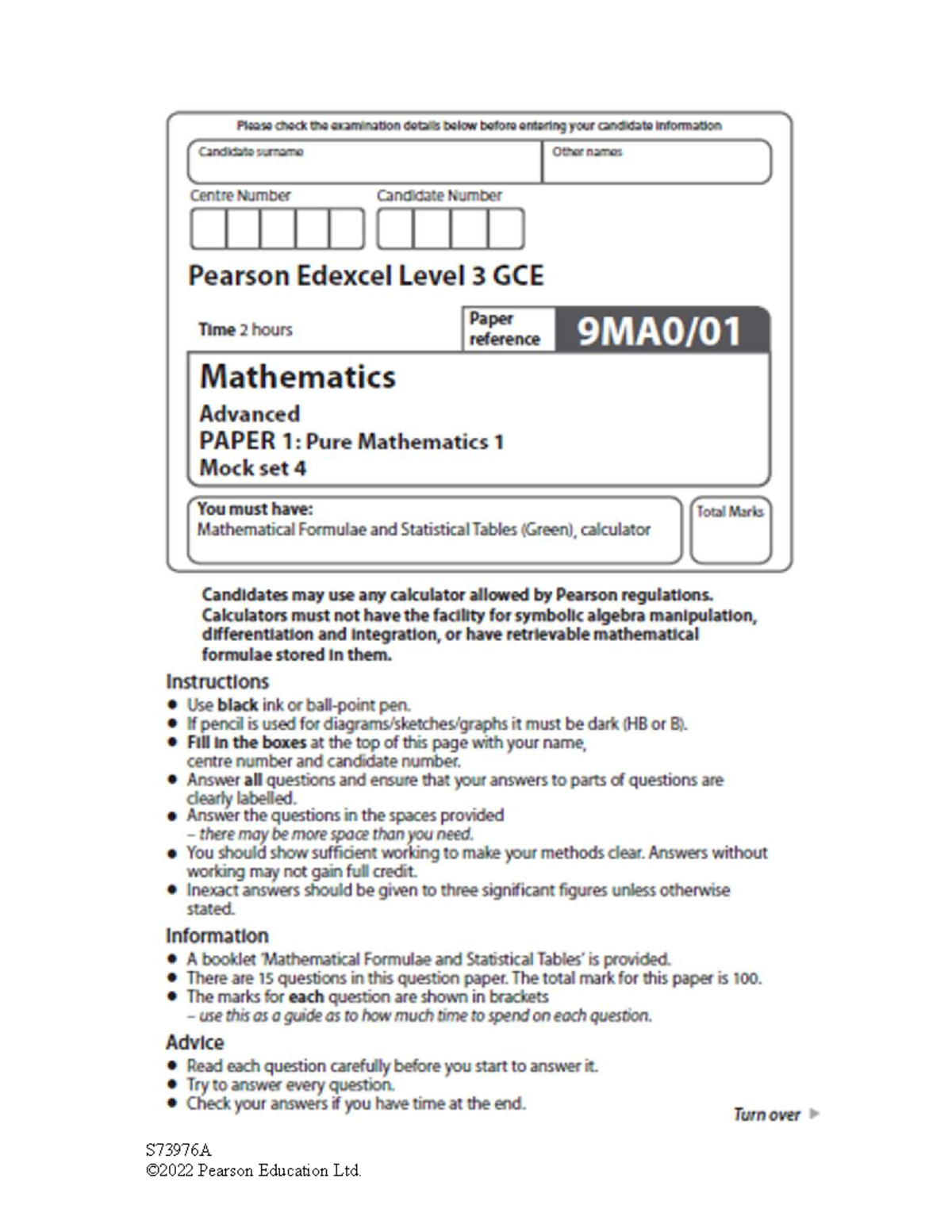 A Level Mock Exam S73976A Paper 1: Comprehensive Solutions and Analysis ...