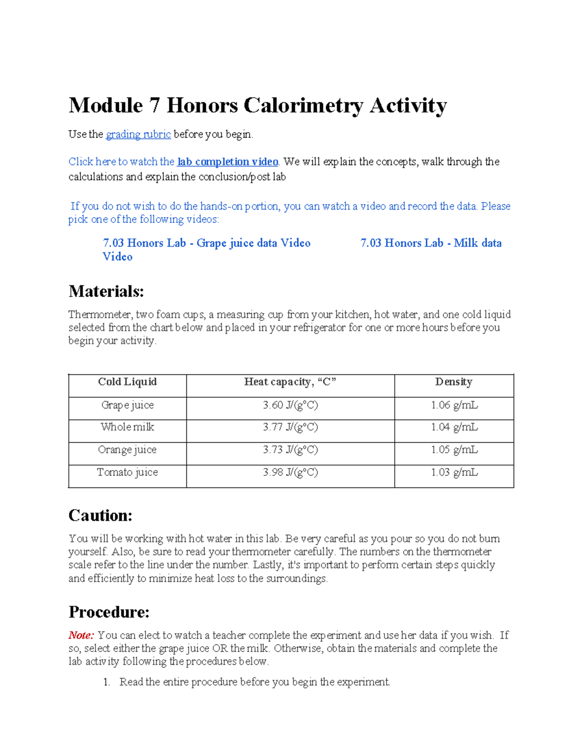 7.03H Honors Calorimetry Lab Activity and Data Analysis - Studocu