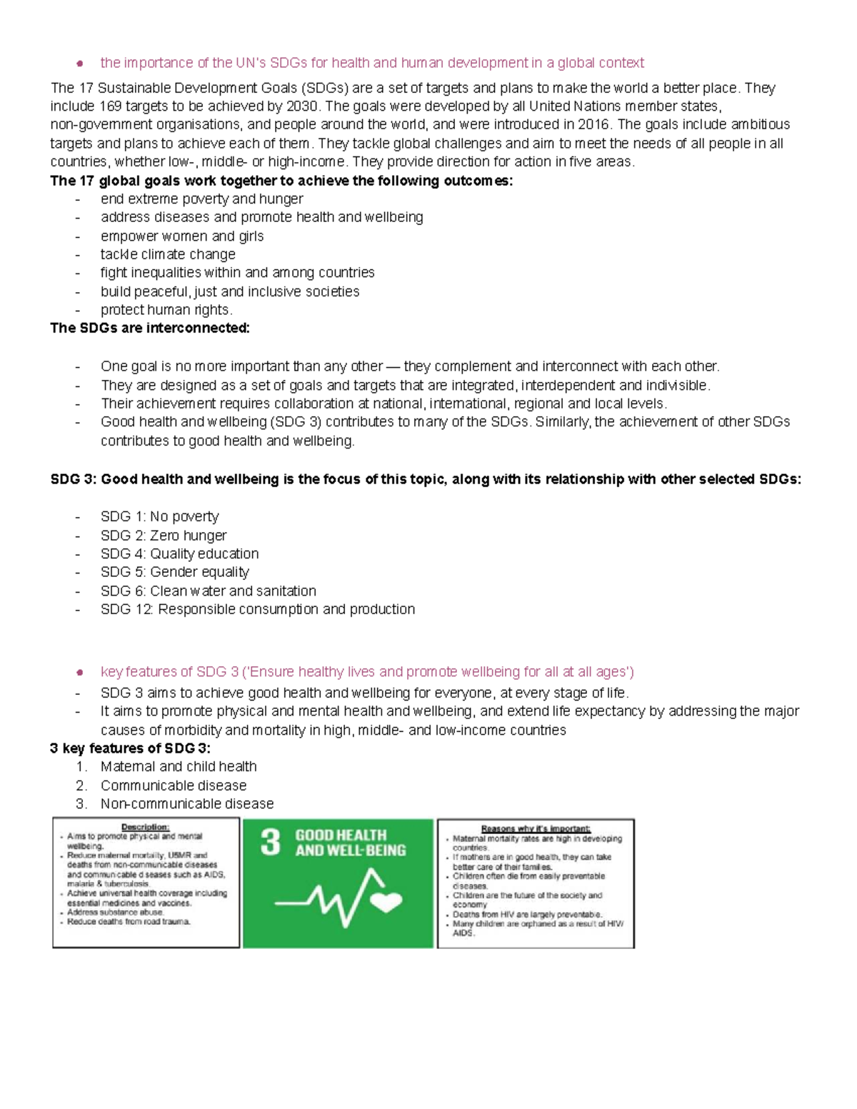 HHD UNIT 4 AOS 2 - The Role of SDGs in Global Health & Development ...
