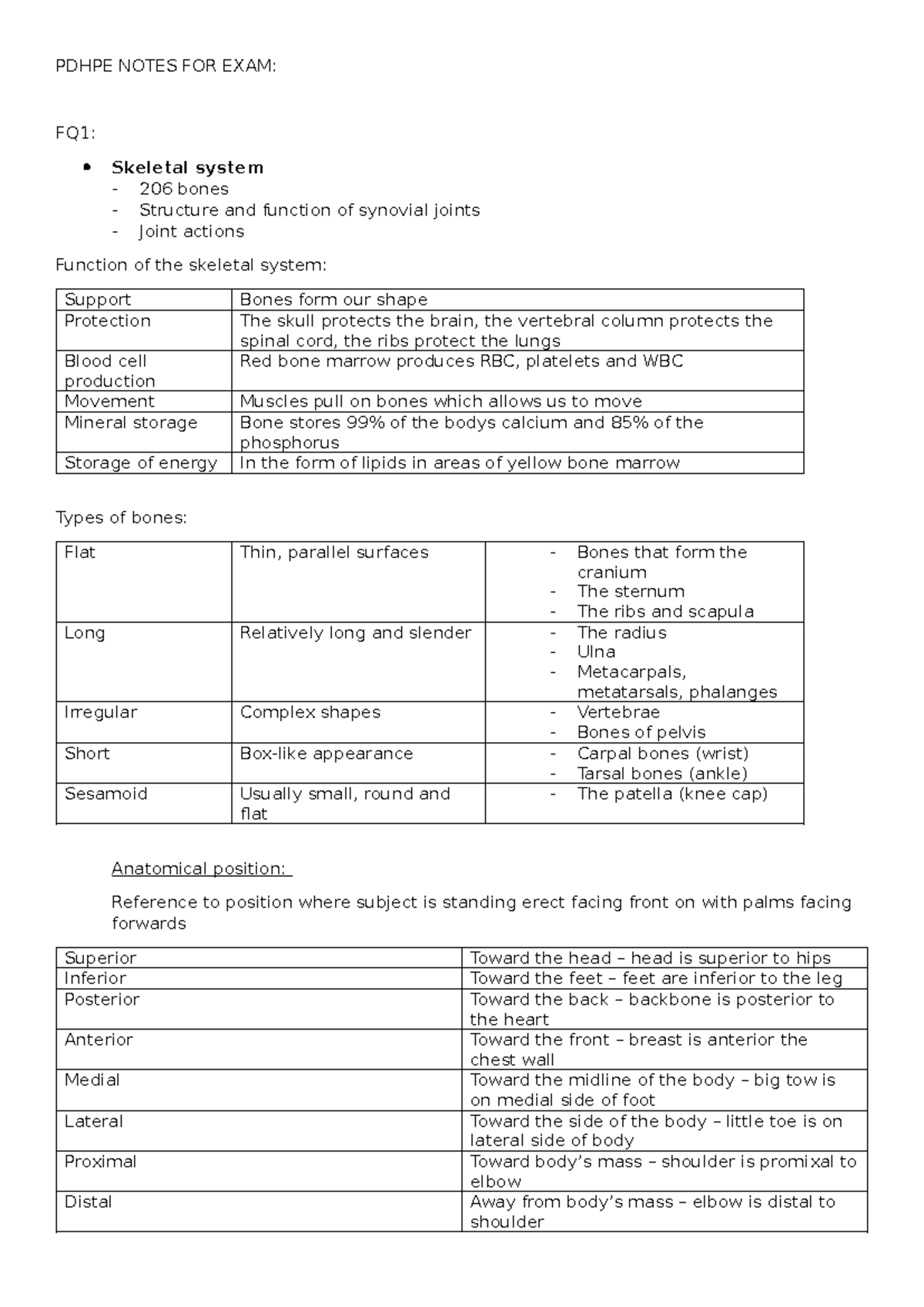 PDHPE CORE 2 EXAM Study: Skeletal & Muscular Systems Overview - Studocu
