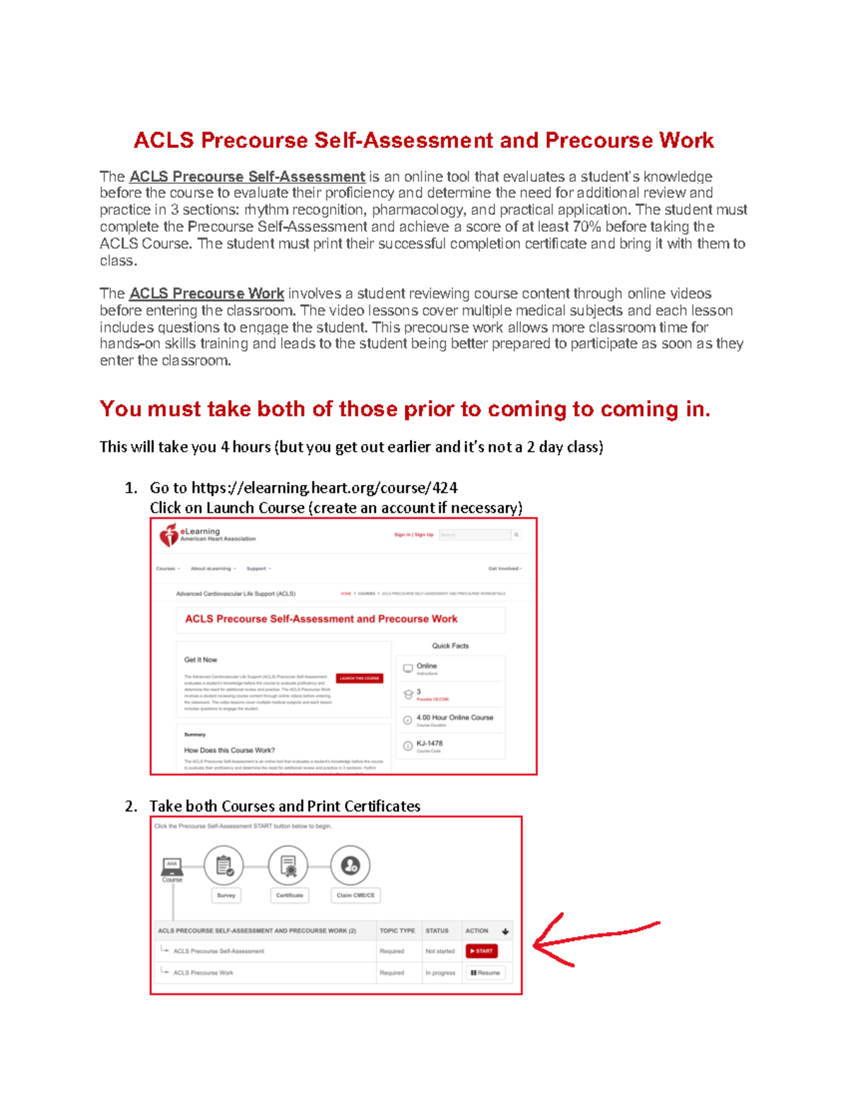 ACLS - Precourse Self-Assessment and Work Overview - Studocu