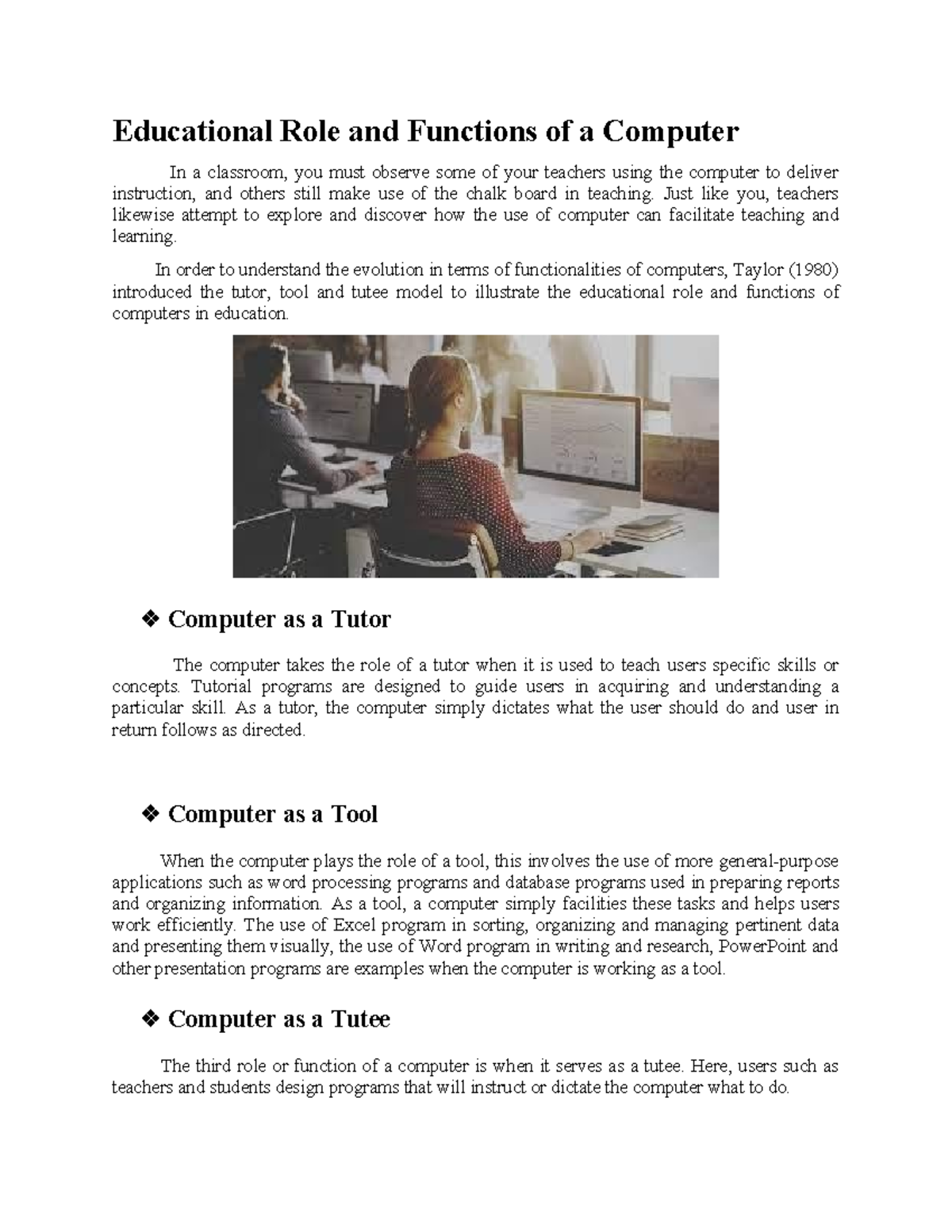Educational Role and Functions of Computer - Educational Role and ...