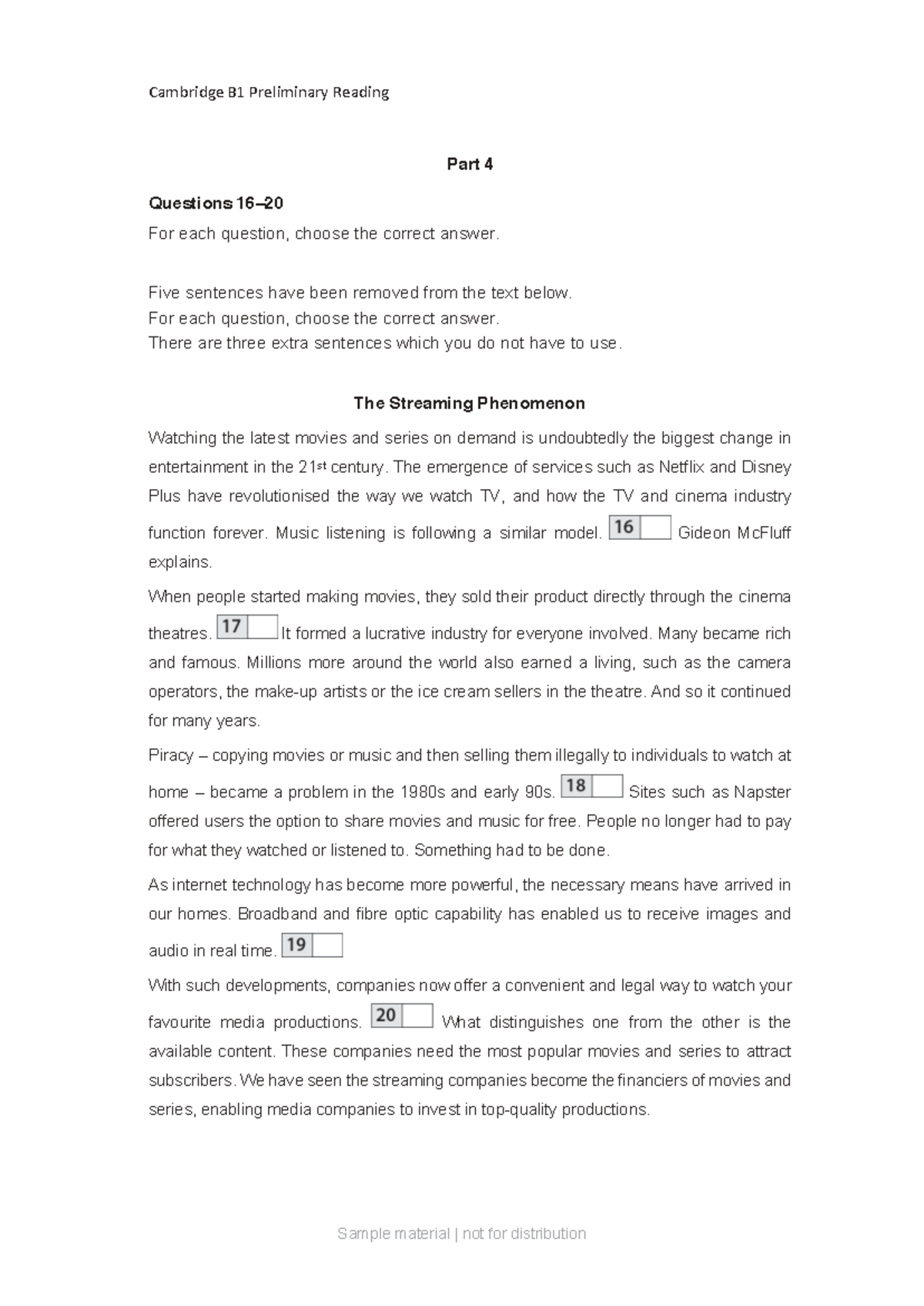 Cambridge B1 Preliminary Reading Part 4: Streaming Revolution Insights ...