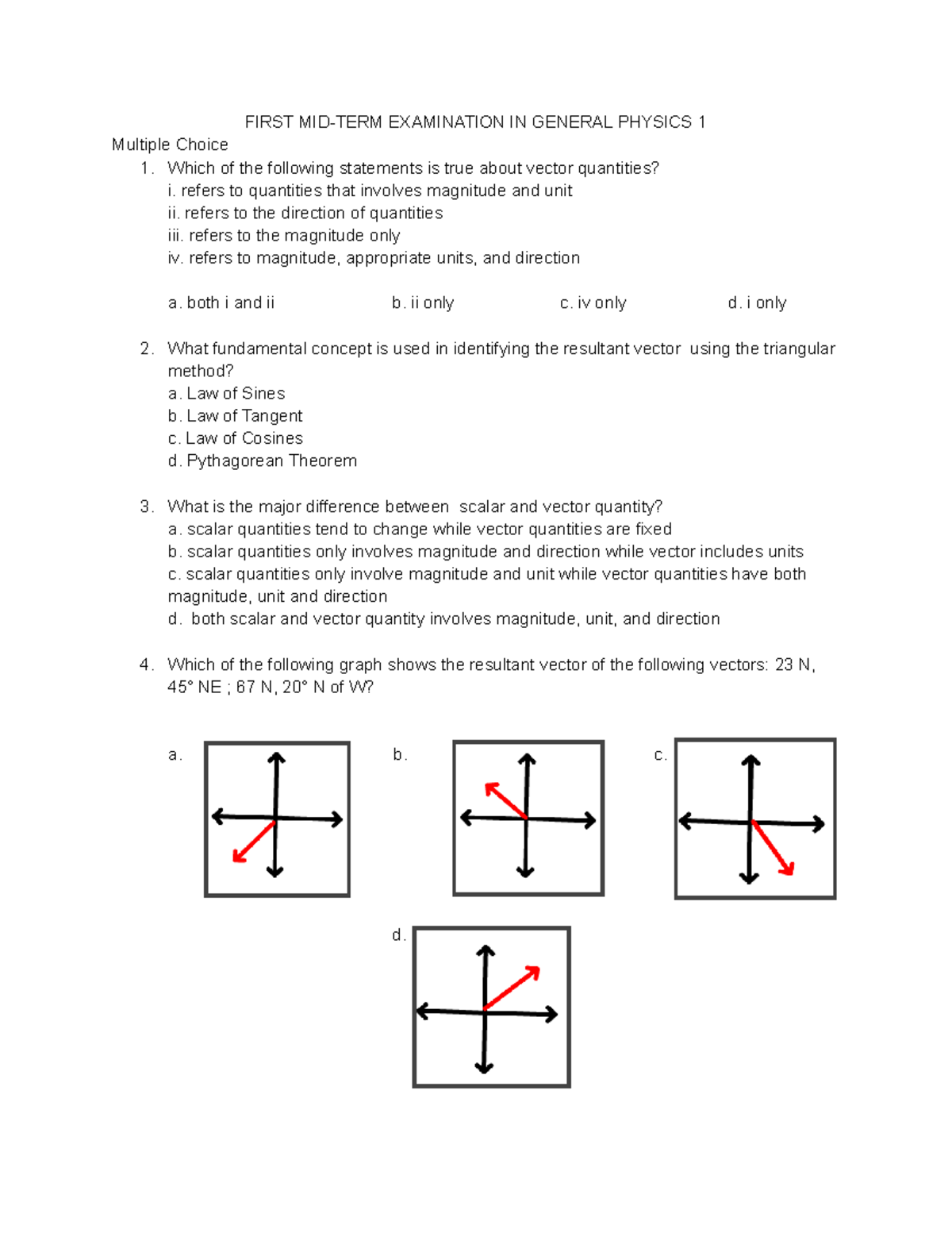 General Physics 1 - Midterm Exam Questions and Answers - Studocu