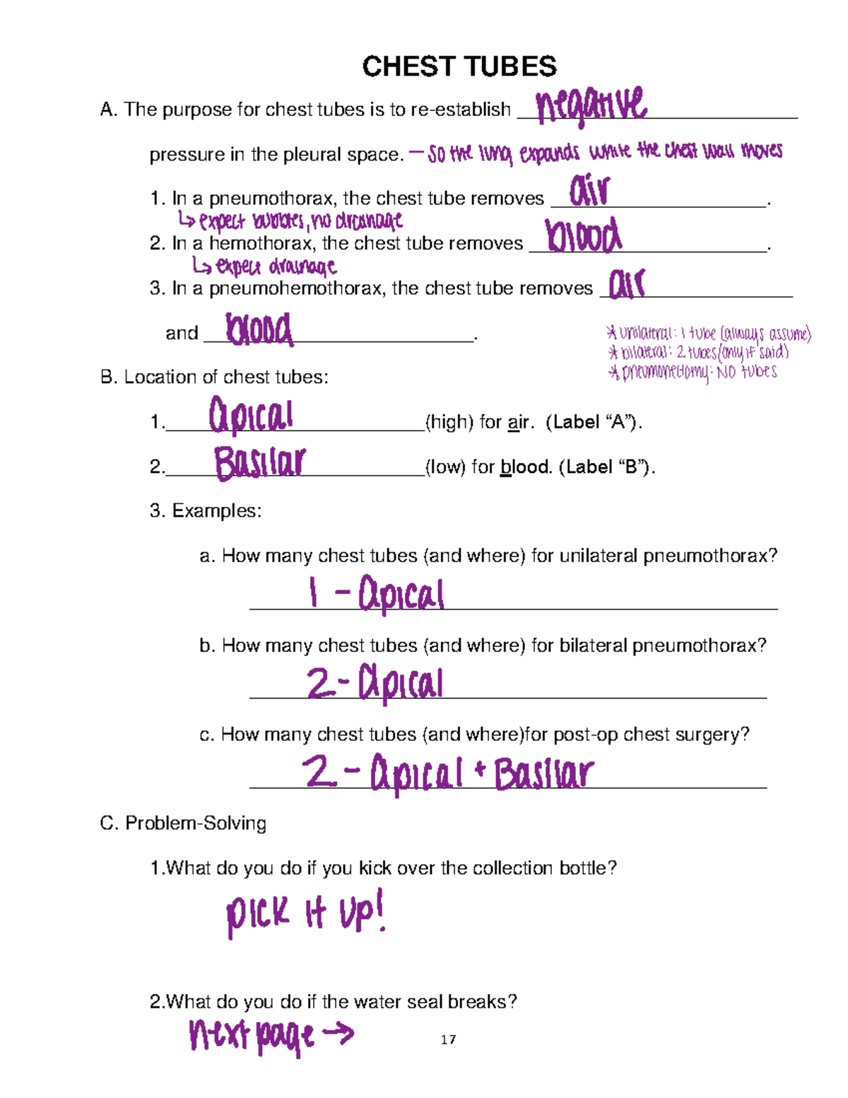 CHEST TUBES Q&A Practice for Medical Students - Studocu