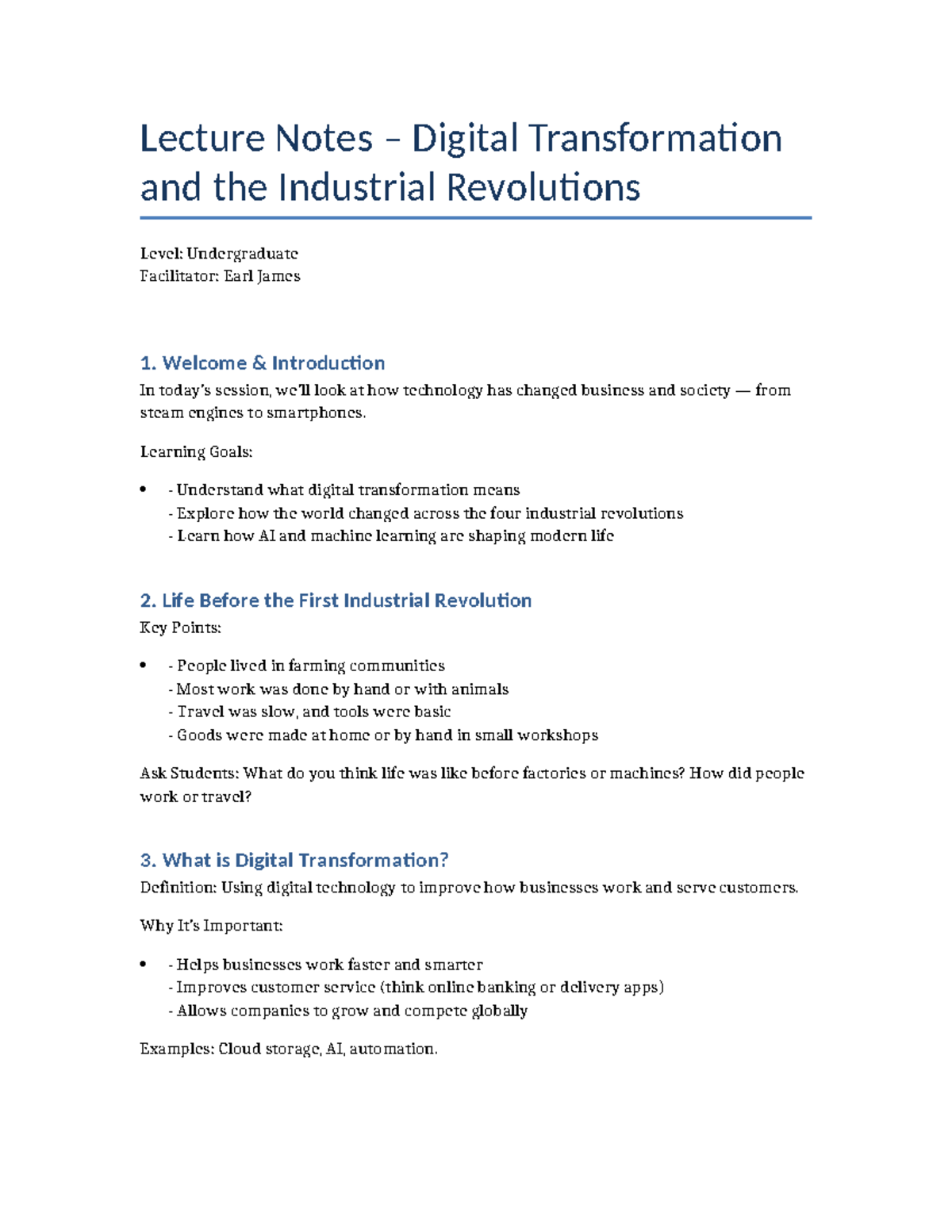 Lecture Notes: Digital Transformation & Industrial Revolutions (UG ...