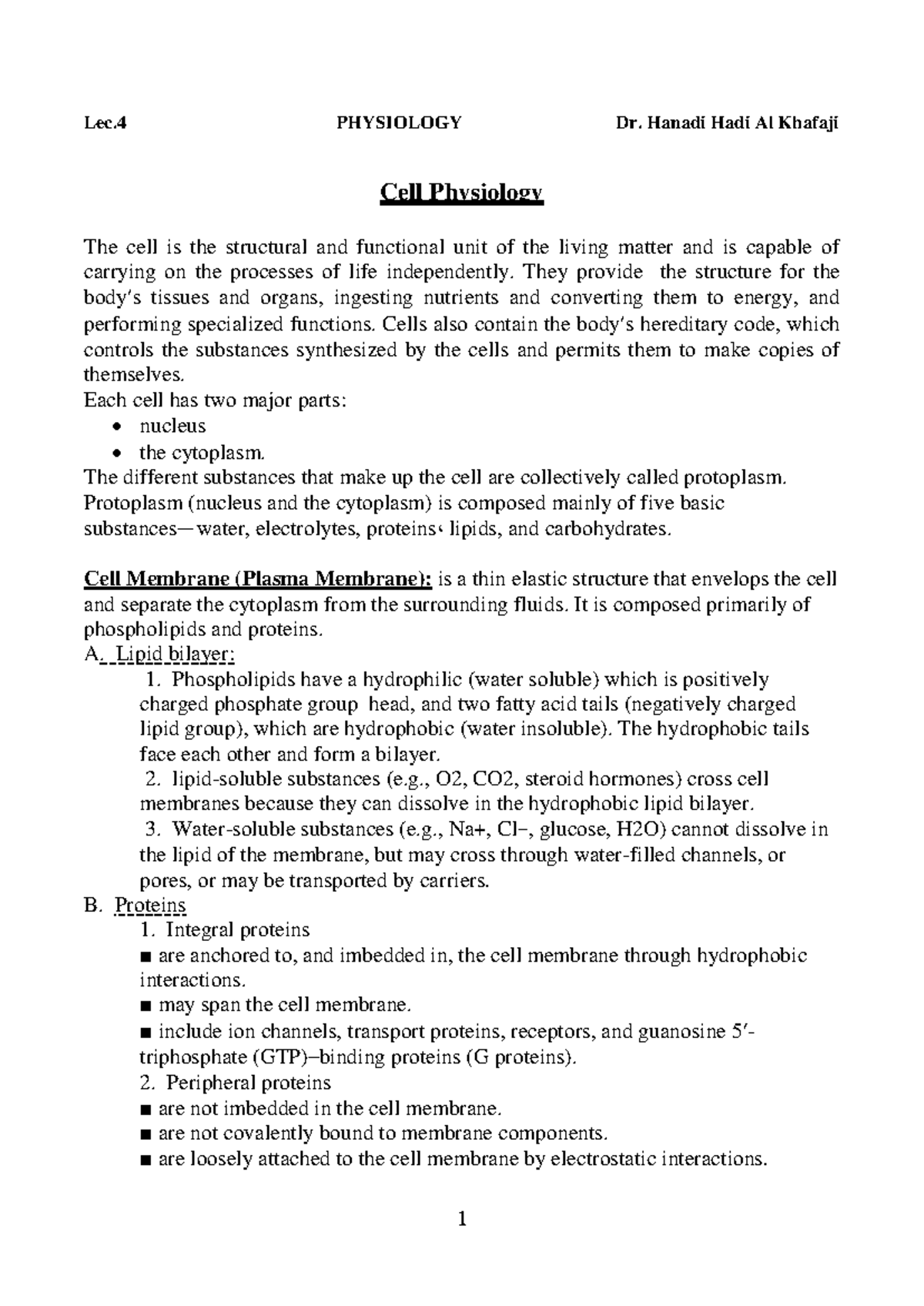 Lec. 4: Cell Physiology Overview - MUCLecture 2021 - Studocu